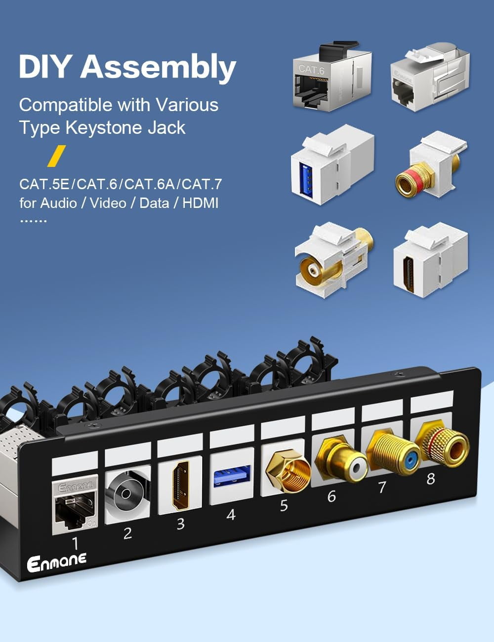 UUGHWW-Patch Panel 8 Port Blank Keystone Patch Panel STP&UTP Compatible ...