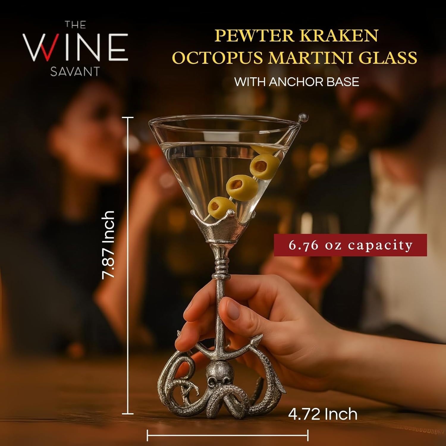 UUGHWW-Pewter Kraken Octopus Martini Glass with Anchor Base, Nautical ...