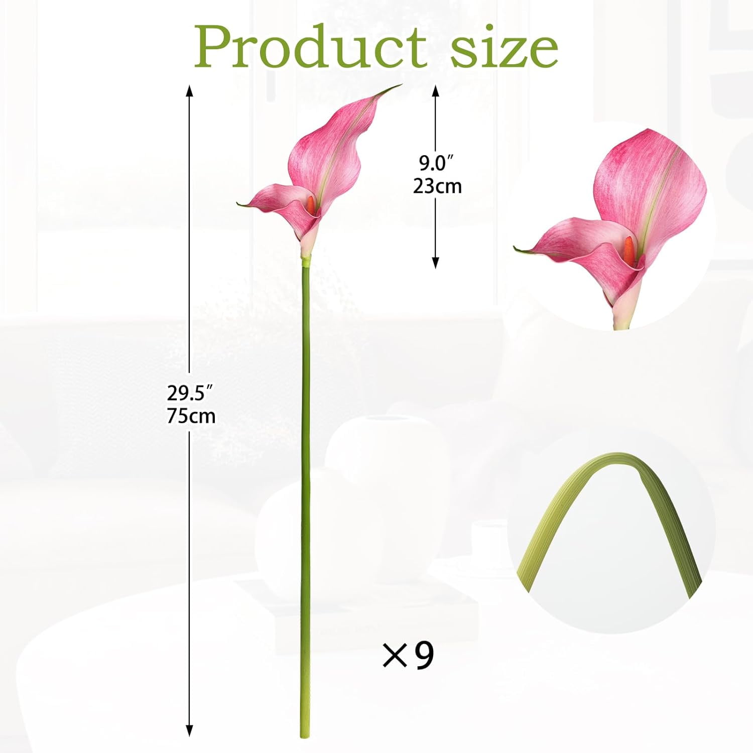 UUGHWW-Pink Calla Lily Artificial Flowers 29.5 Inch Long Stem for Tall ...