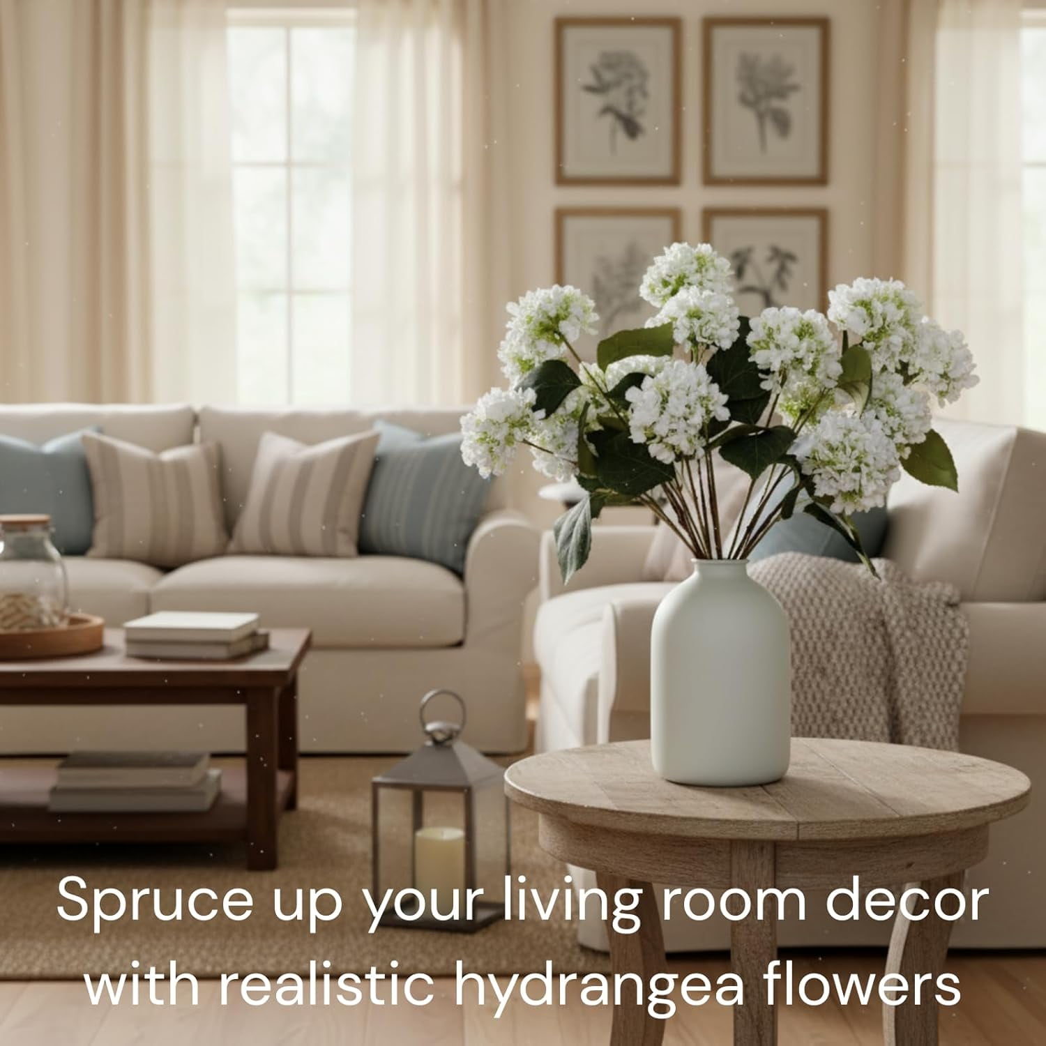 UUGHWW-Real Touch Hydrangea Flowers 5 Stems (15 Heads) Artificial ...