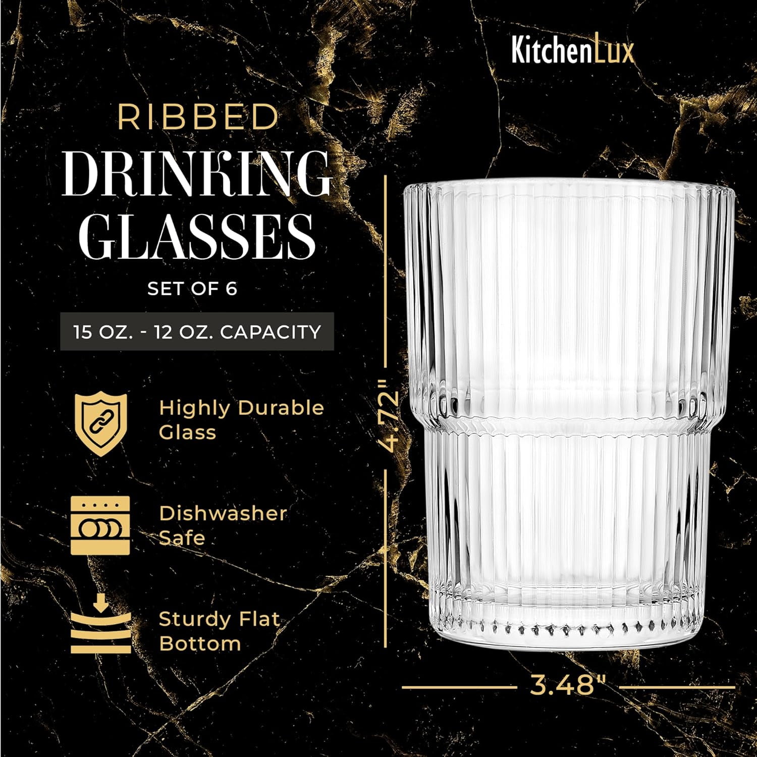 UUGHWW-Ribbed Drinking Glasses - Ribbed Glass Cups 15 oz - Ribbed ...