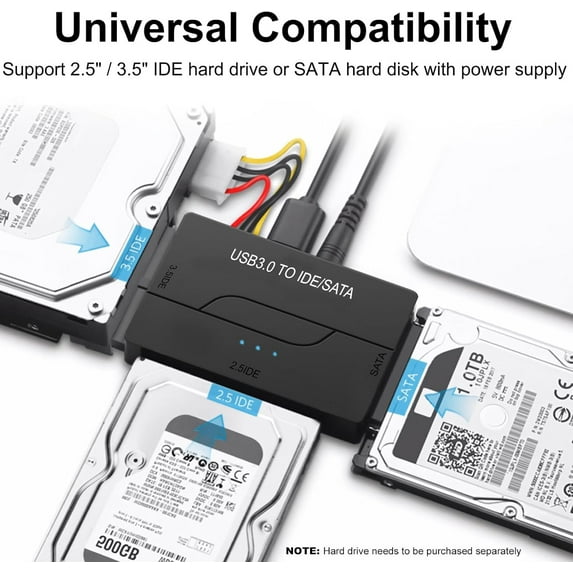 UUGHWW-SATA IDE to USB 3.0 Adapter for 2.5/3.5 HDD/SSD Hard Drive Disk, Hard Drive Reader Ultra ...