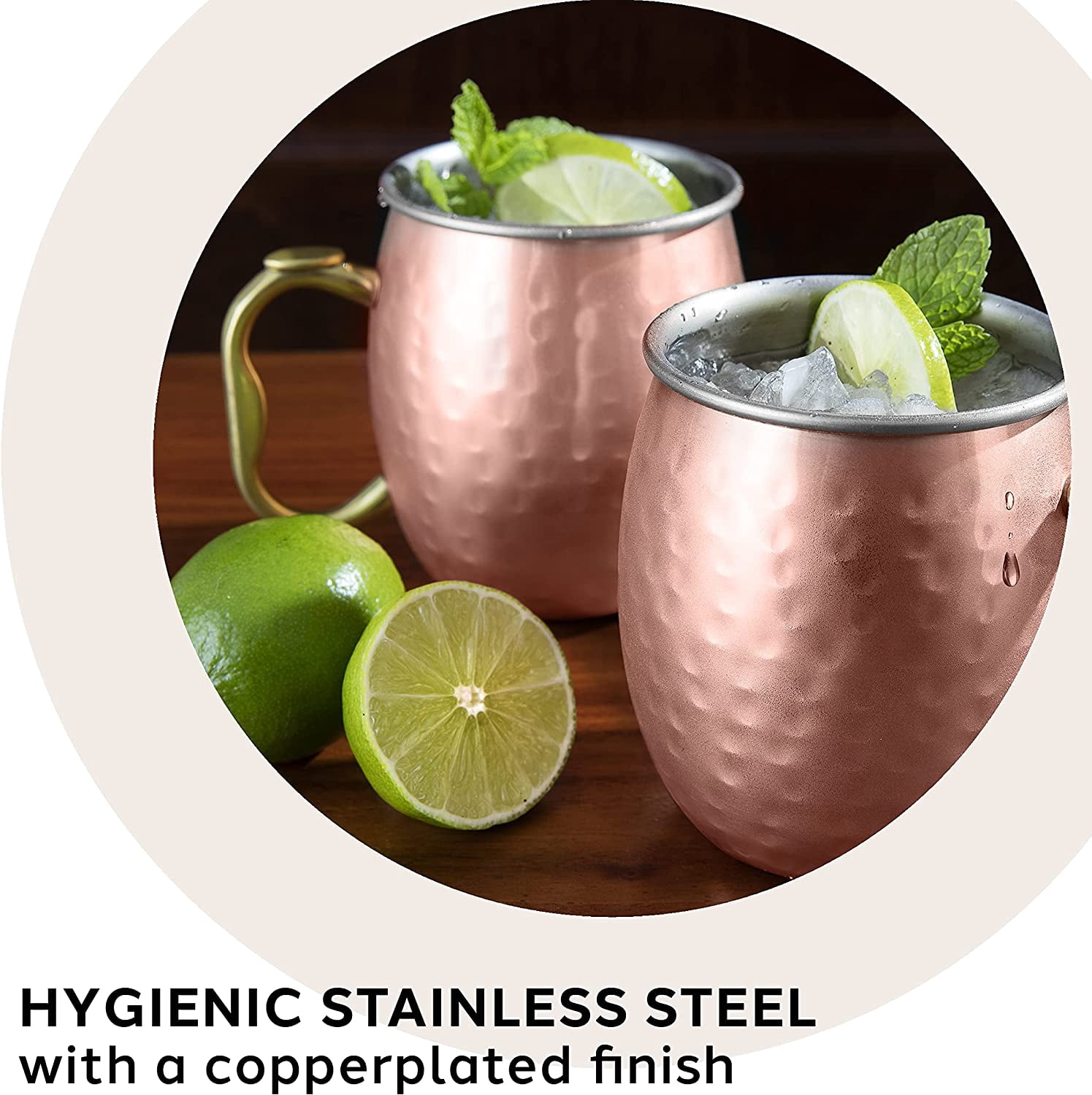 UUGHWW-Set of 2 Hammered Stainless Steel Moscow Mule Mugs- 18oz Copper ...