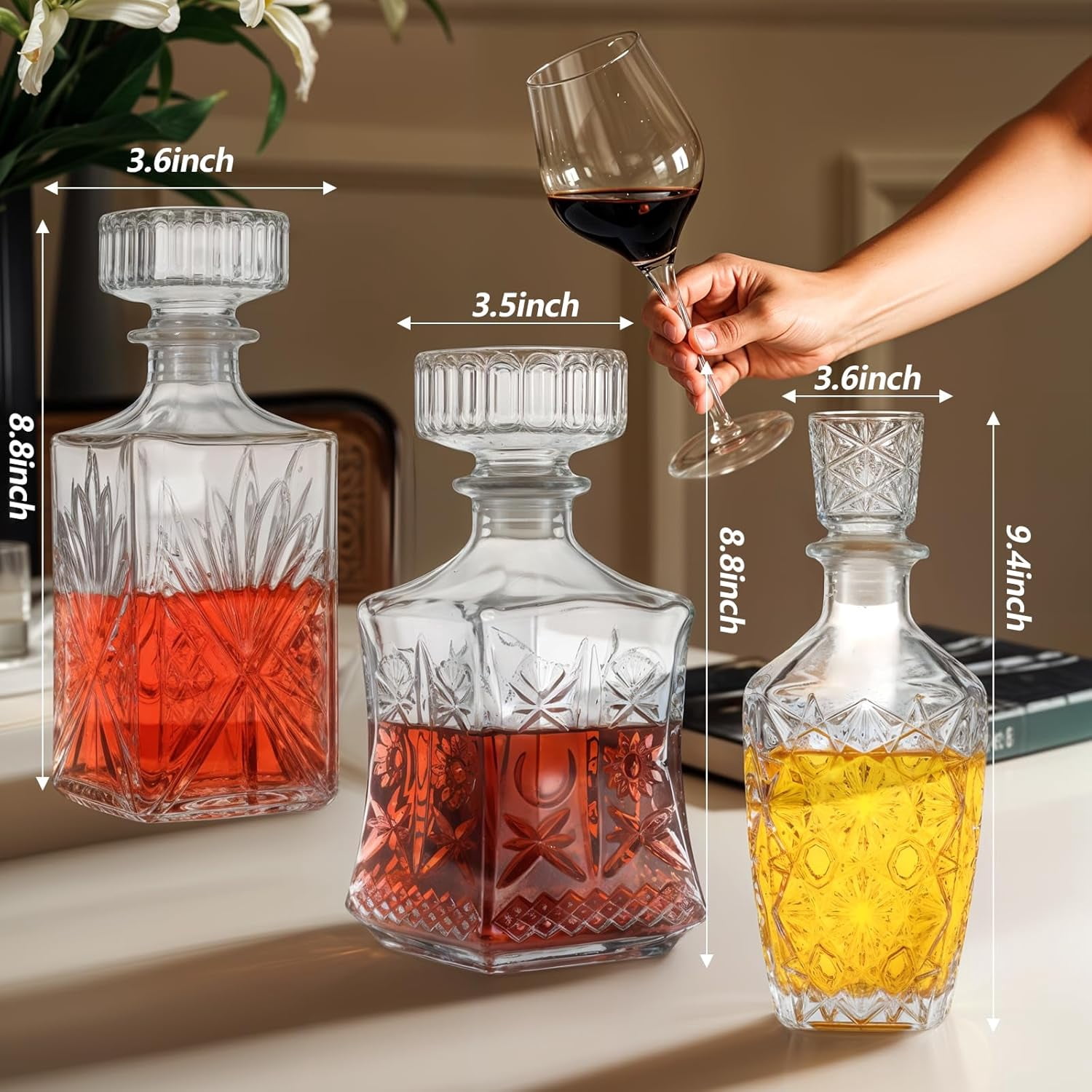 UUGHWW-Set of 3 Glass Alcohol Bottle Liquor Decanters Whiskey Decanter ...