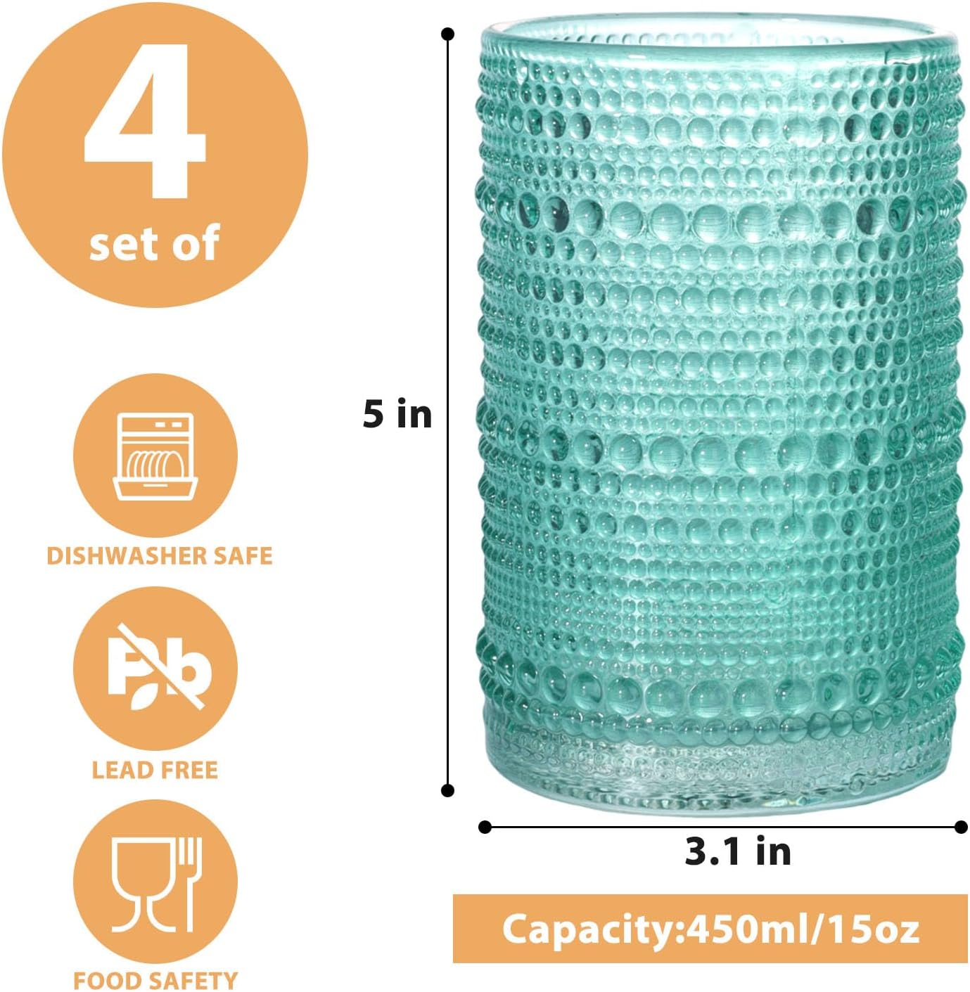 UUGHWW-Set of 4 Hobnail Drinking Glasses, 15oz, Vintage Jupiter ...