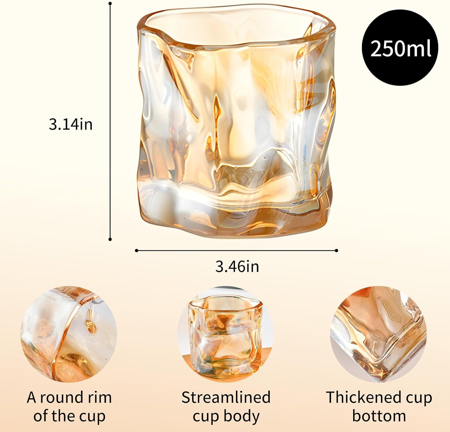 UUGHWW-Set of 4 Stemless Wine Glasses,8oz Irregular Glass Cups for ...