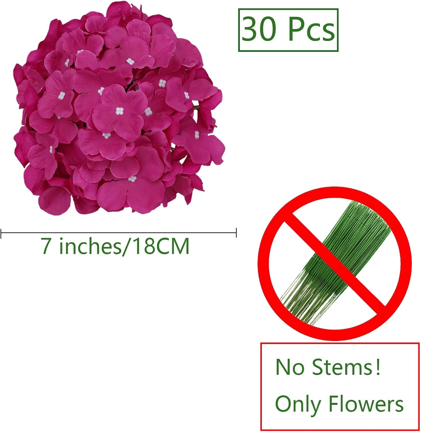UUGHWW-Silk Hydrangea Heads 30 Pcs Artificial Flowers Only Heads No ...