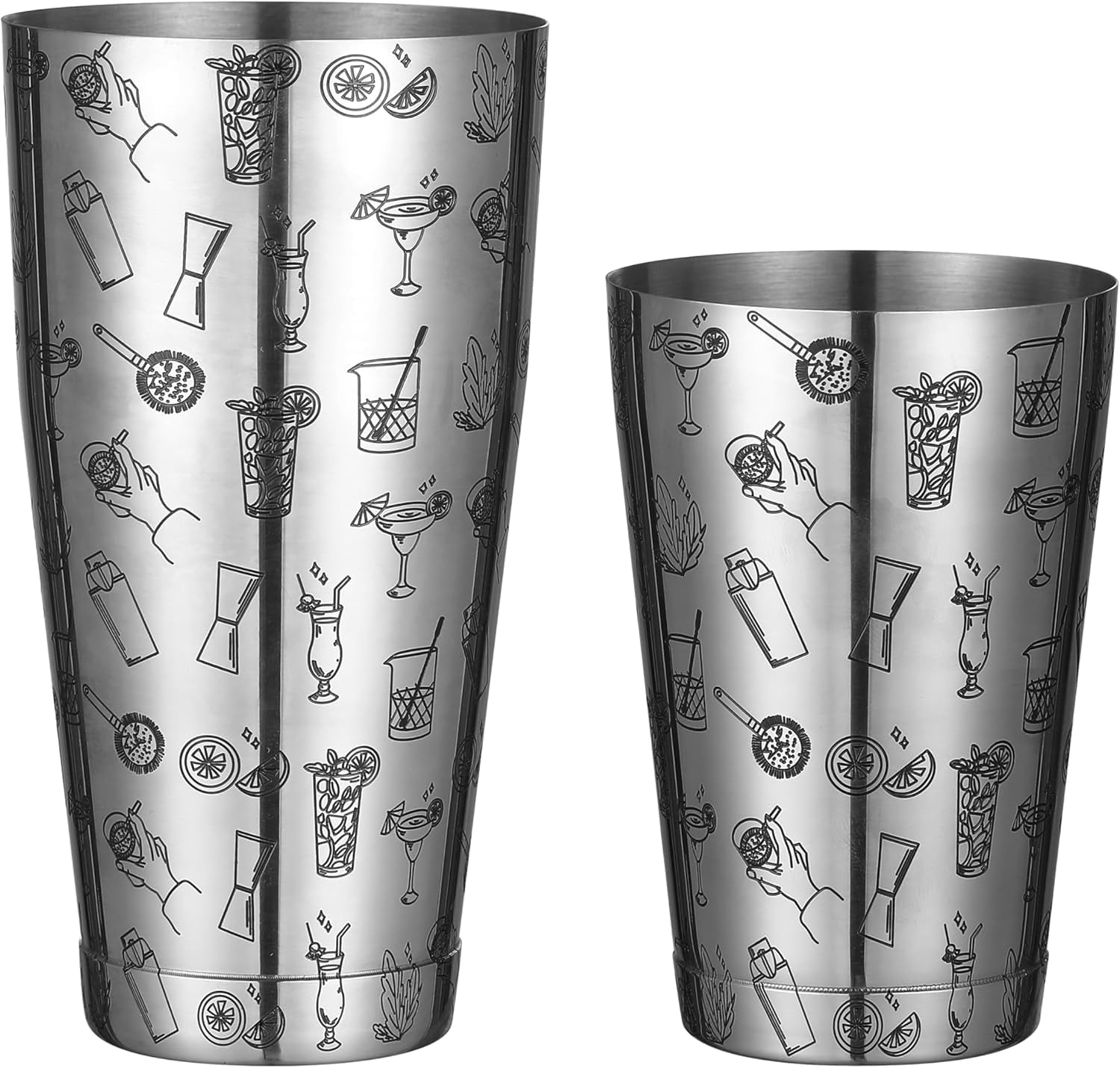 UUGHWW-Stainless Steel Boston Shaker with Etched Pattern Weighted ...
