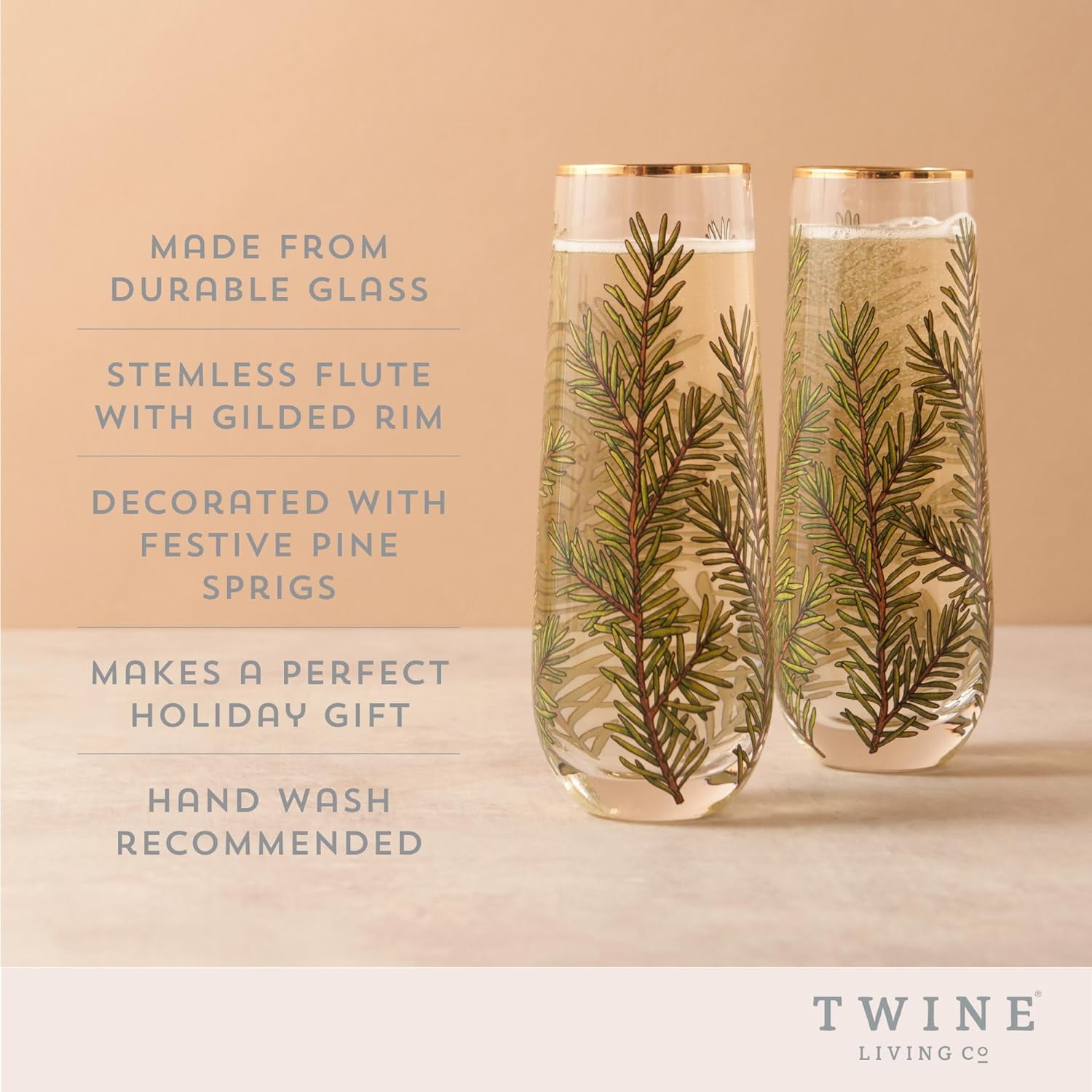 UUGHWW-Stemless Champagne Flutes with Gold Rim, Sparkling Wine Glasses ...