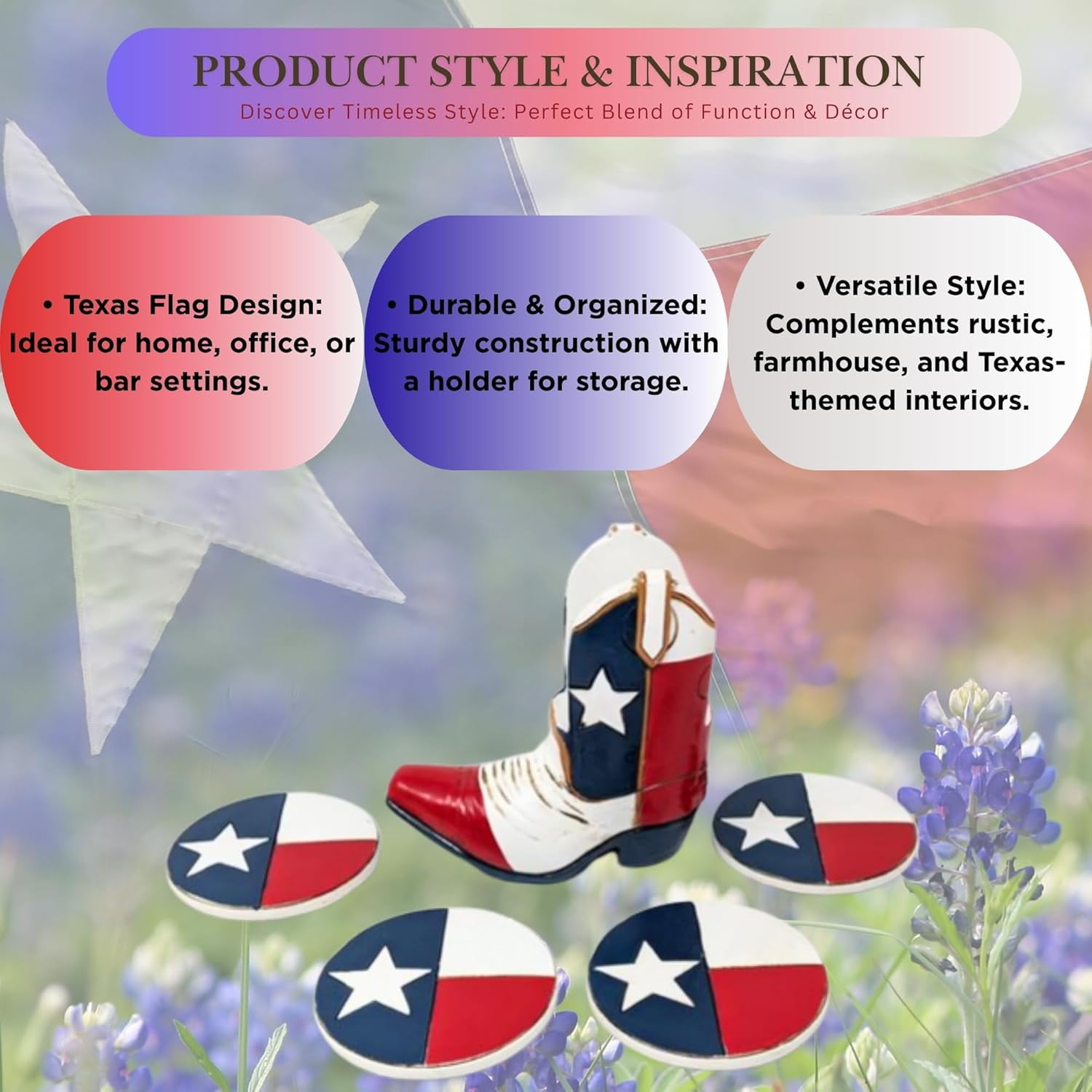 UUGHWW-Texas Flag Boot Coaster Set – Rustic Western Texas State Flag ...