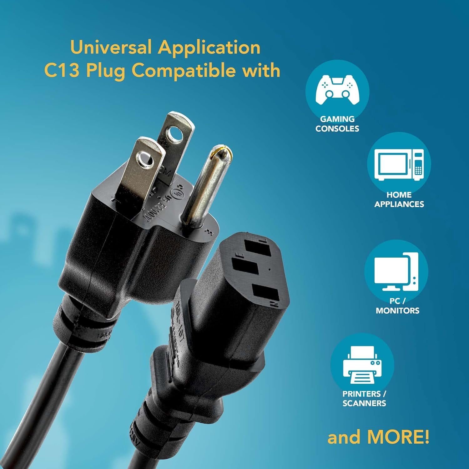UUGHWW-UL Approved 10ft Universal Power Cord (2 Pack) - IEC C13 to NEMA ...