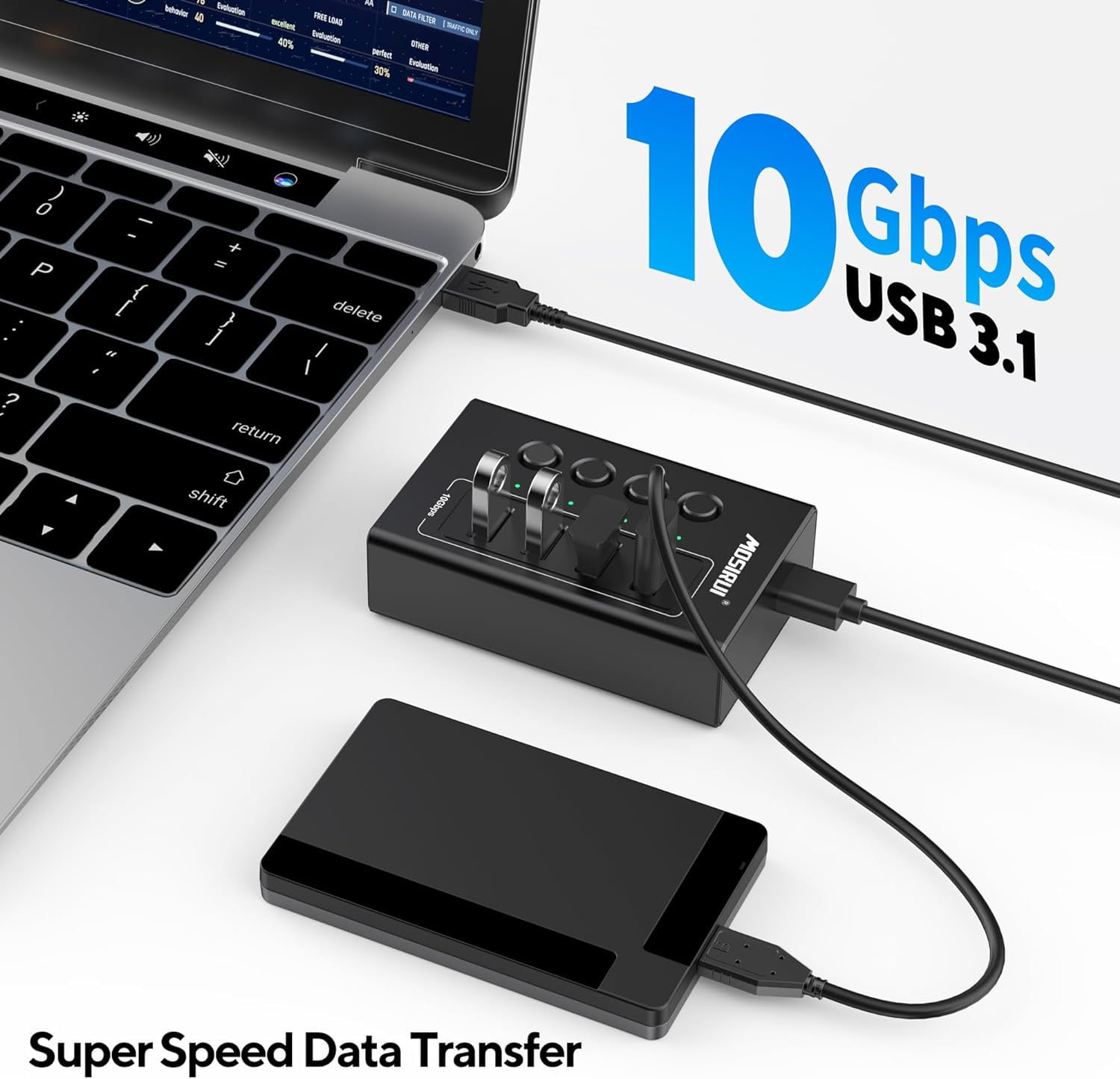 UUGHWW-USB 3.2 Hub, 4 Ports USB Hub Multiport Adapter with 4×10Gbps ...