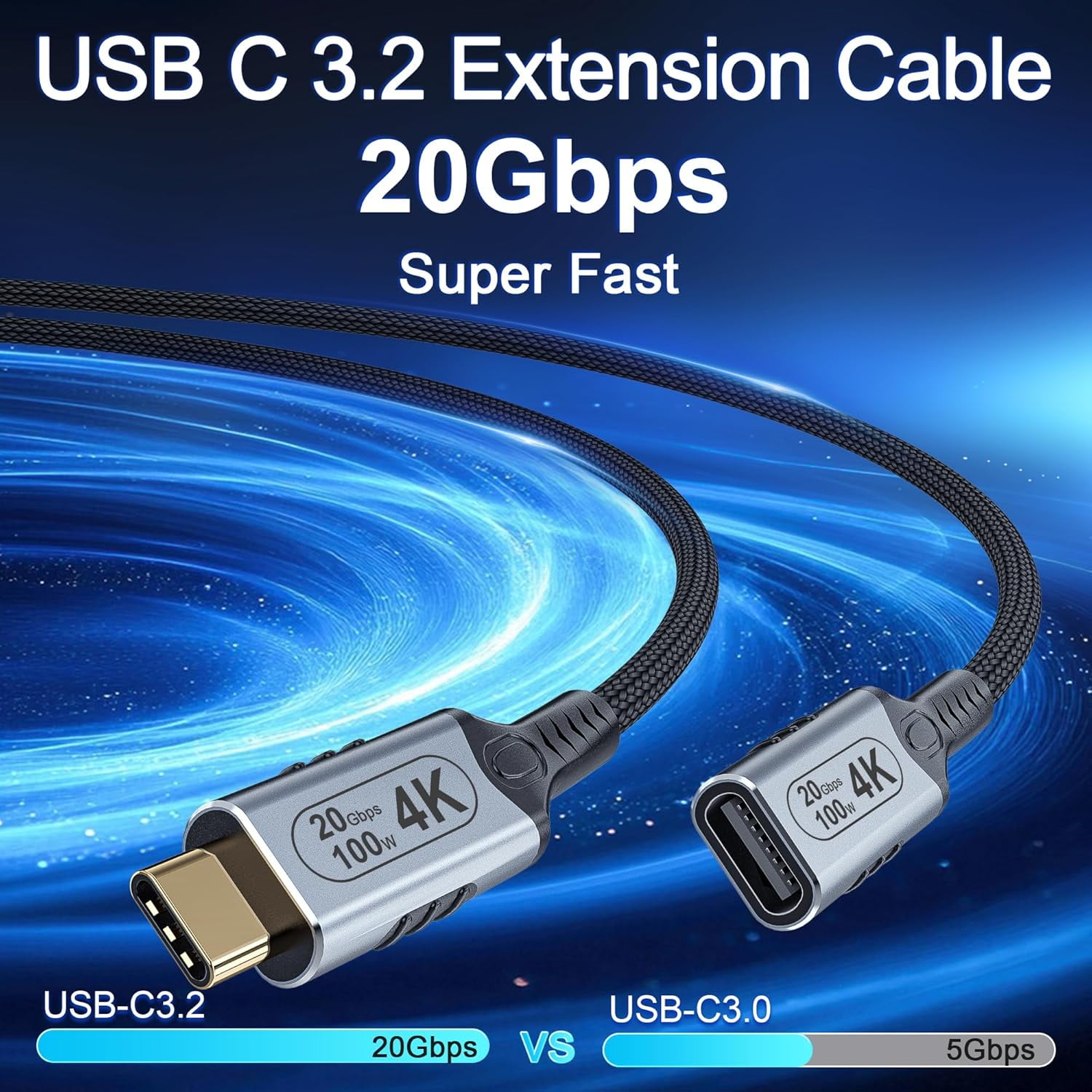 UUGHWW-USB C Extension Cable 3.3ft, 100W Charging USB c 3.2 Extension ...