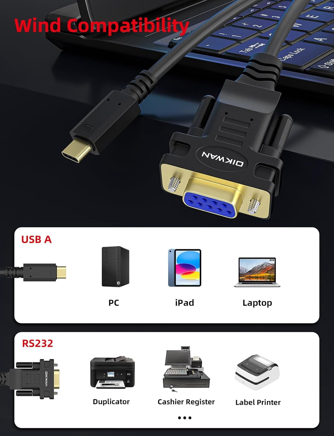 UUGHWW-USB-C to RS232 DB9 Female Serial Cable, 6ft Type-C to Serial ...