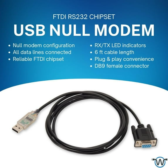 UUGHWW-USB to RS232 Null Modem Cable – 6ft | DB9 Female | FTDI Chipset ...