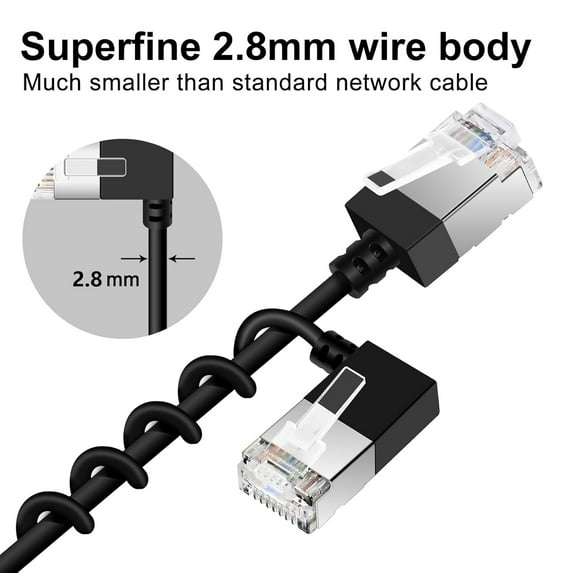 UUGHWW-Ultra Slim 90° Degree Cat 6A Ethernet Cable Left Angled 10 Ft ...