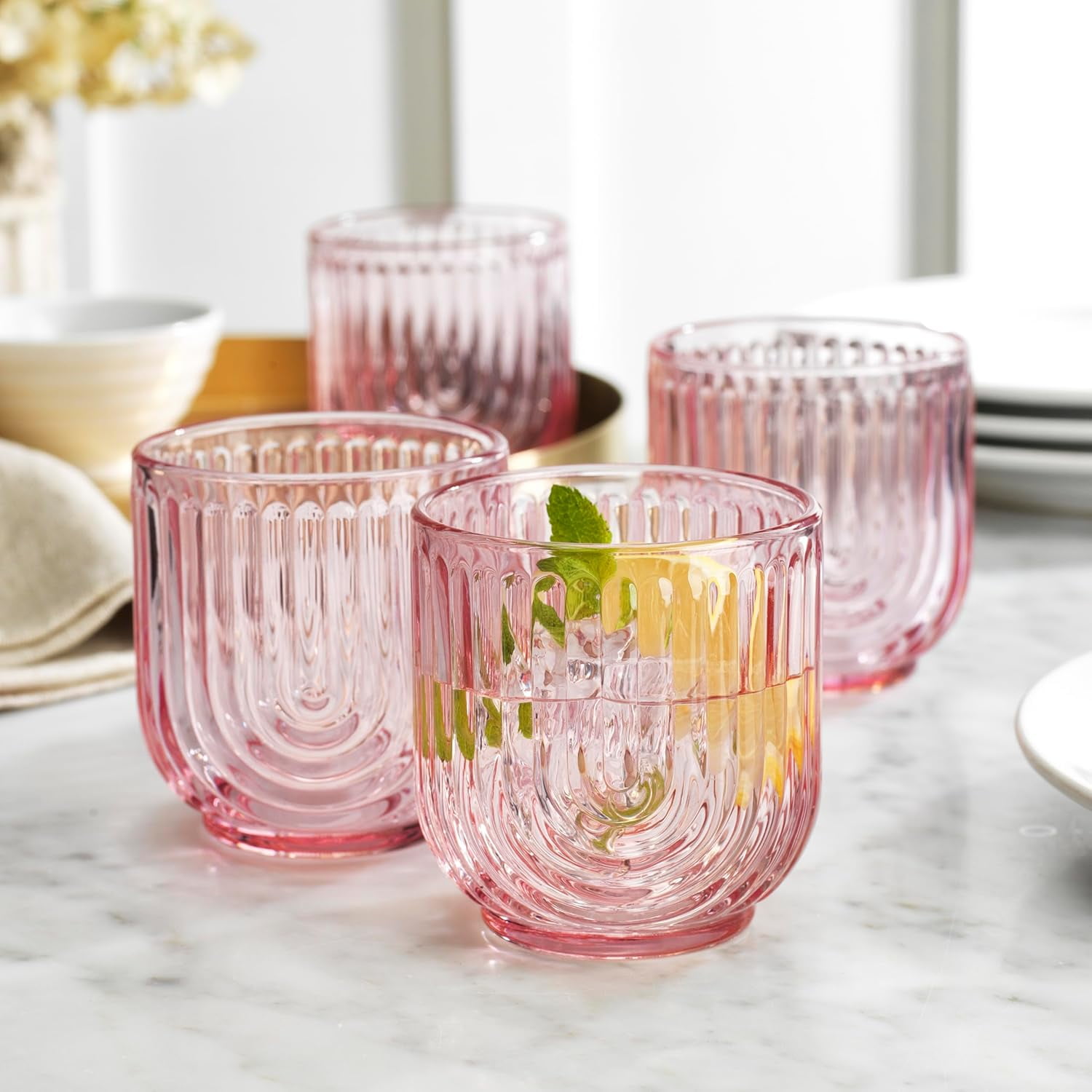 UUGHWW-Vintage Glassware Art Deco Glasse Ribbed Drinking Glasses U ...