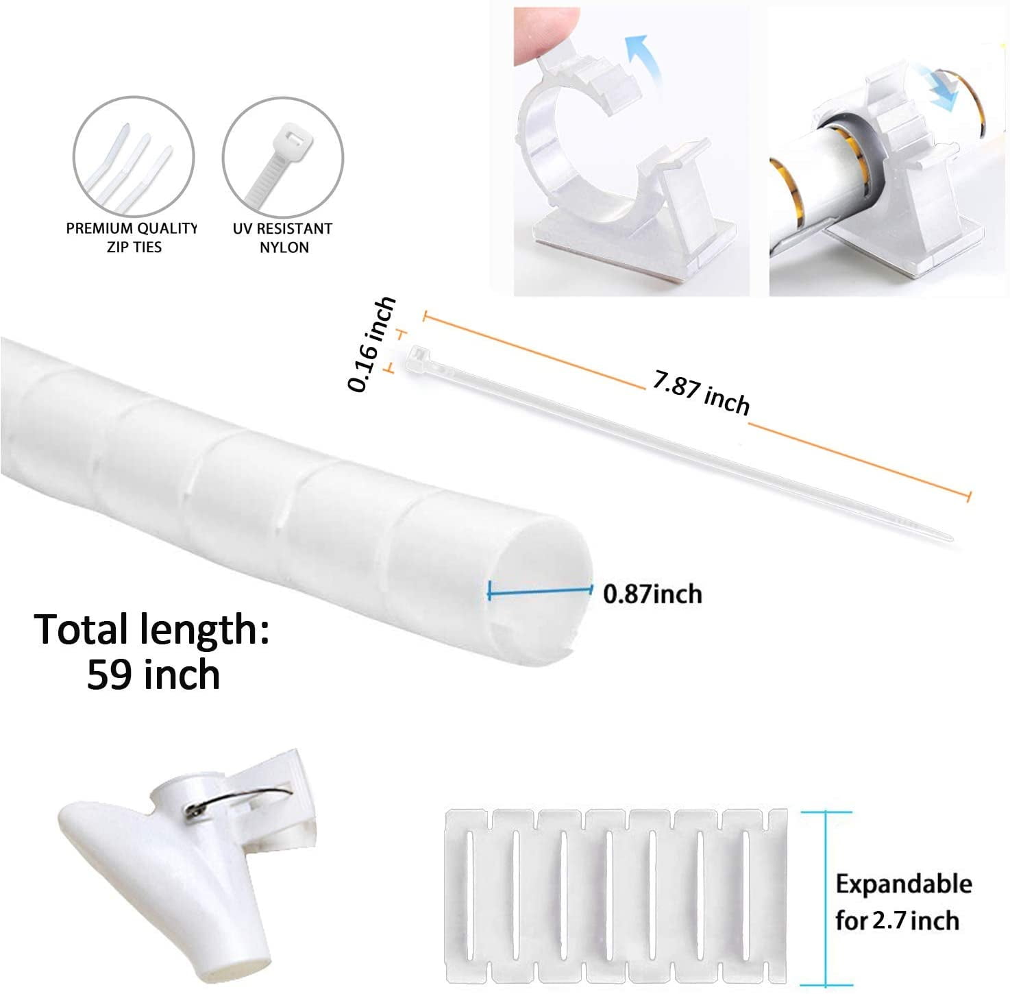 UUGHWW-White Cable Management Sleeve Tubes, Power Cord Organizer ...
