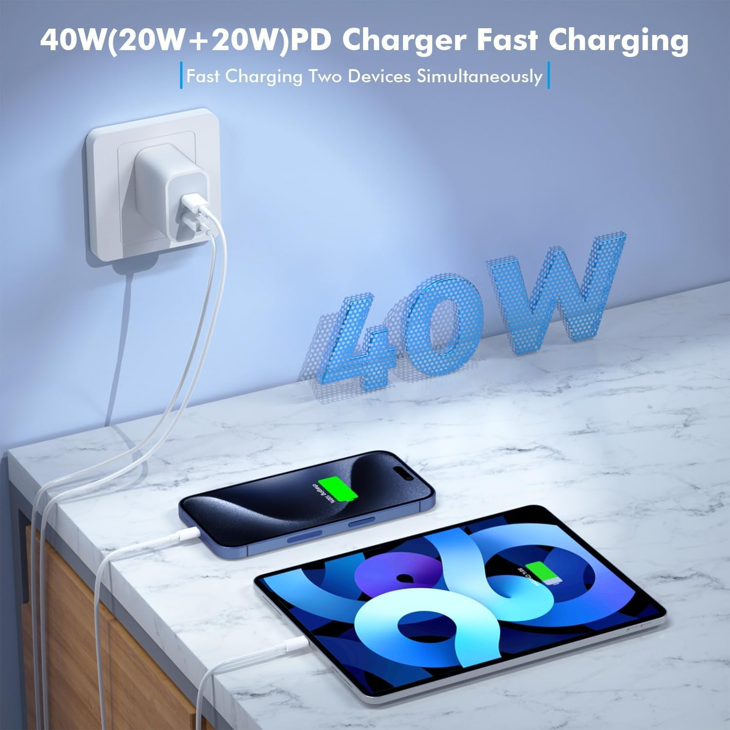 UUGHWW-for iPhone 17 Charger Fast Charging, 40W Dual Port USB C Wall ...