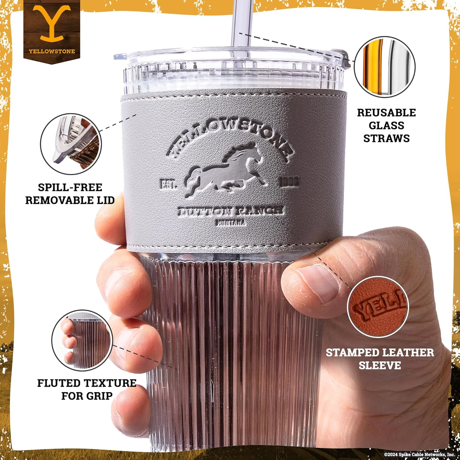 UUGHWW-x Yellowstone Drinking Glasses - 16 oz Glass Cups with Lids and ...