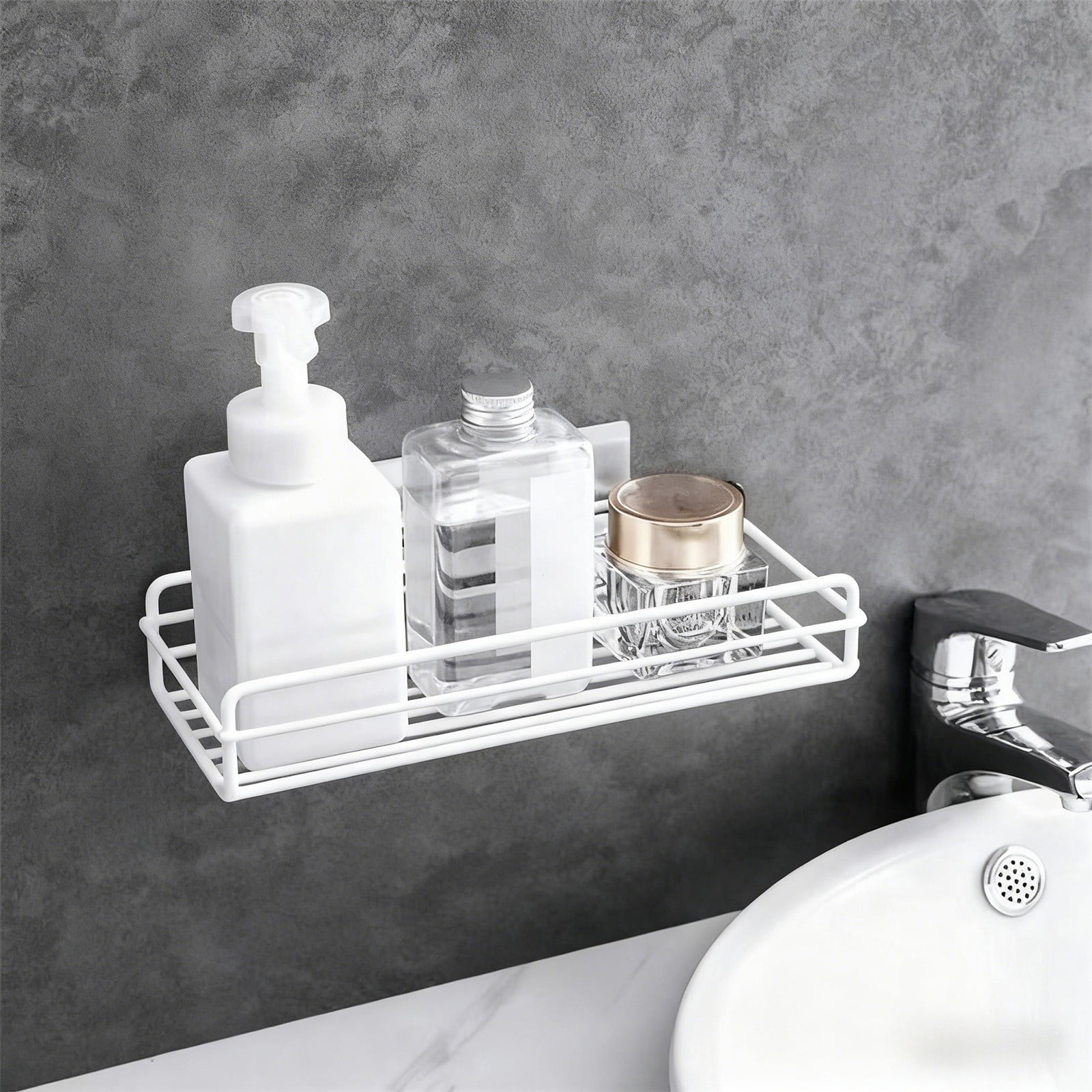 UUHYTG No Drill Wall Shelf, Heavy Duty Adhesive Metal Storage Rack ...