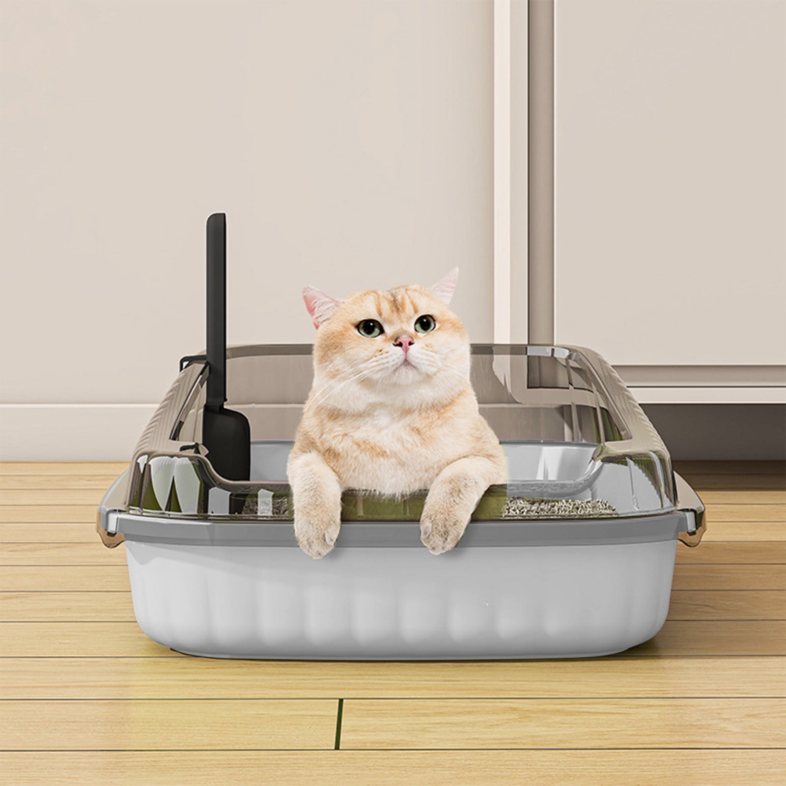 UUHYTG Large Semi Enclosed High Sided Cat Litter Box with Splash Guard ...