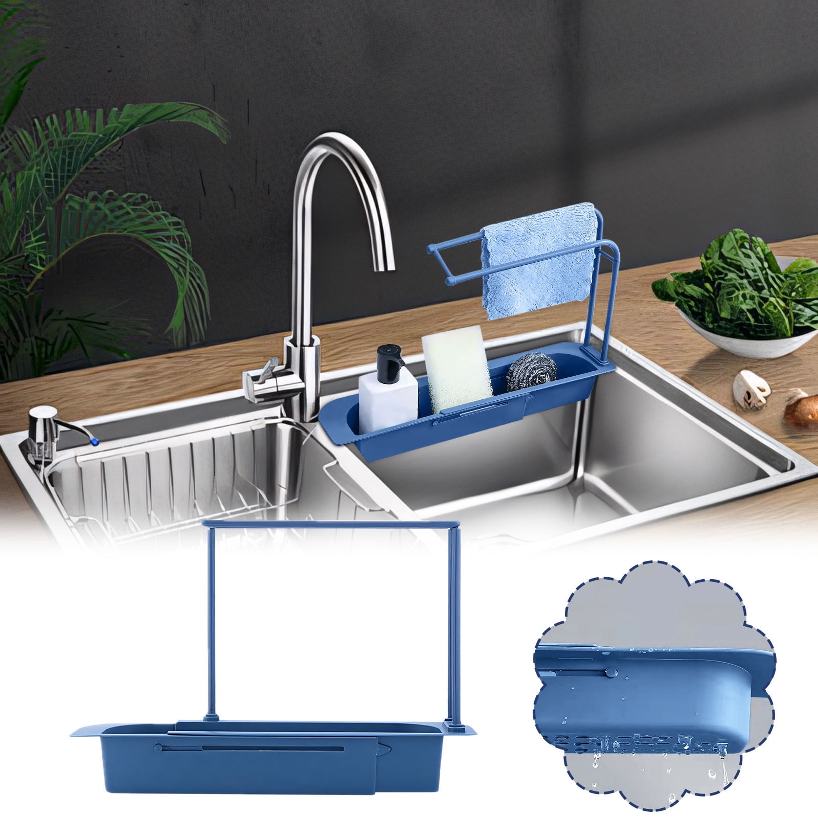 UUHYTG Telescopic Kitchen Organizer Rack, Hanging Dishcloth Sponge ...