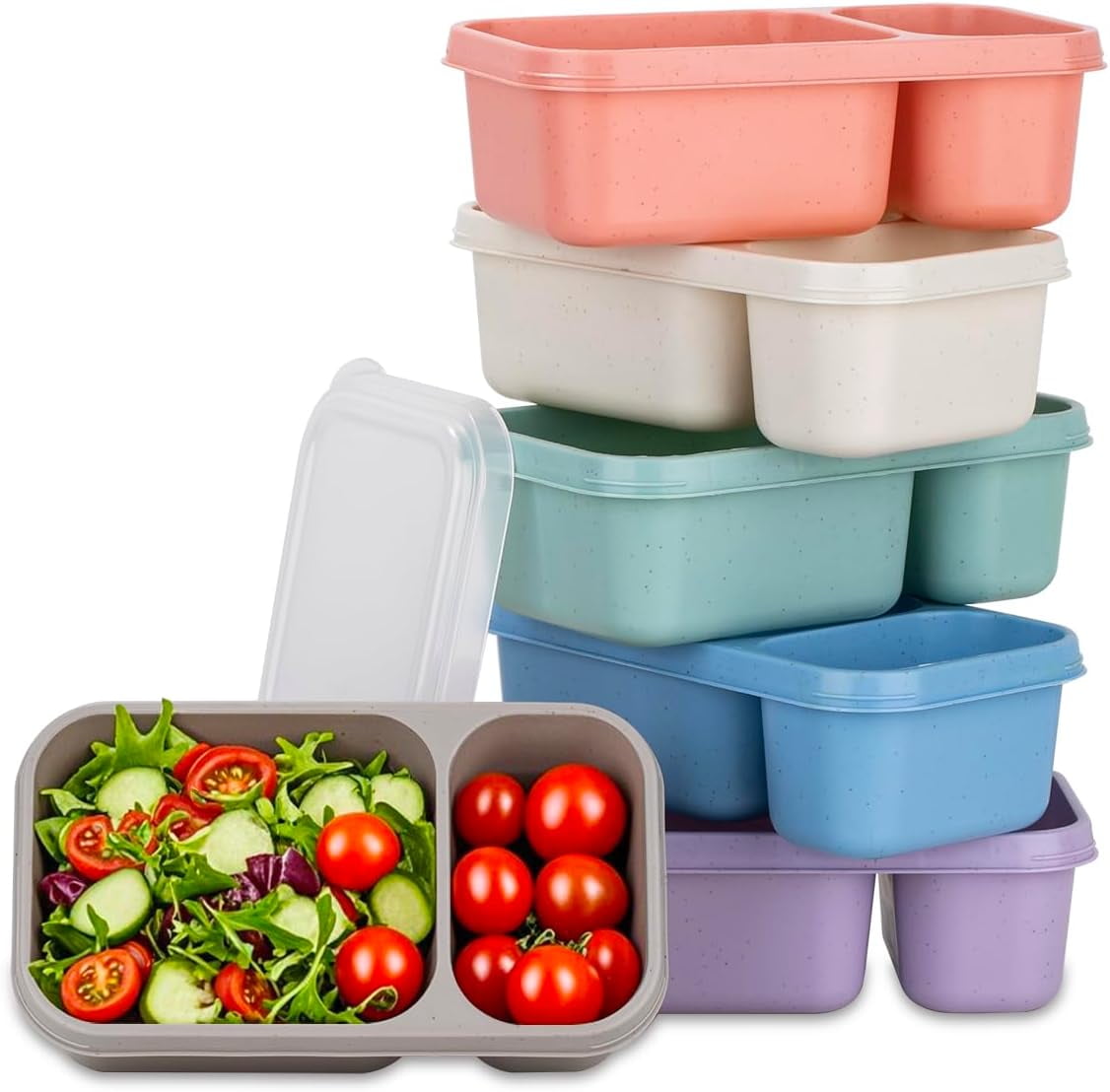 UUK 2-Compartment Reusable Snack Containers with Lids, Wheat Straw ...