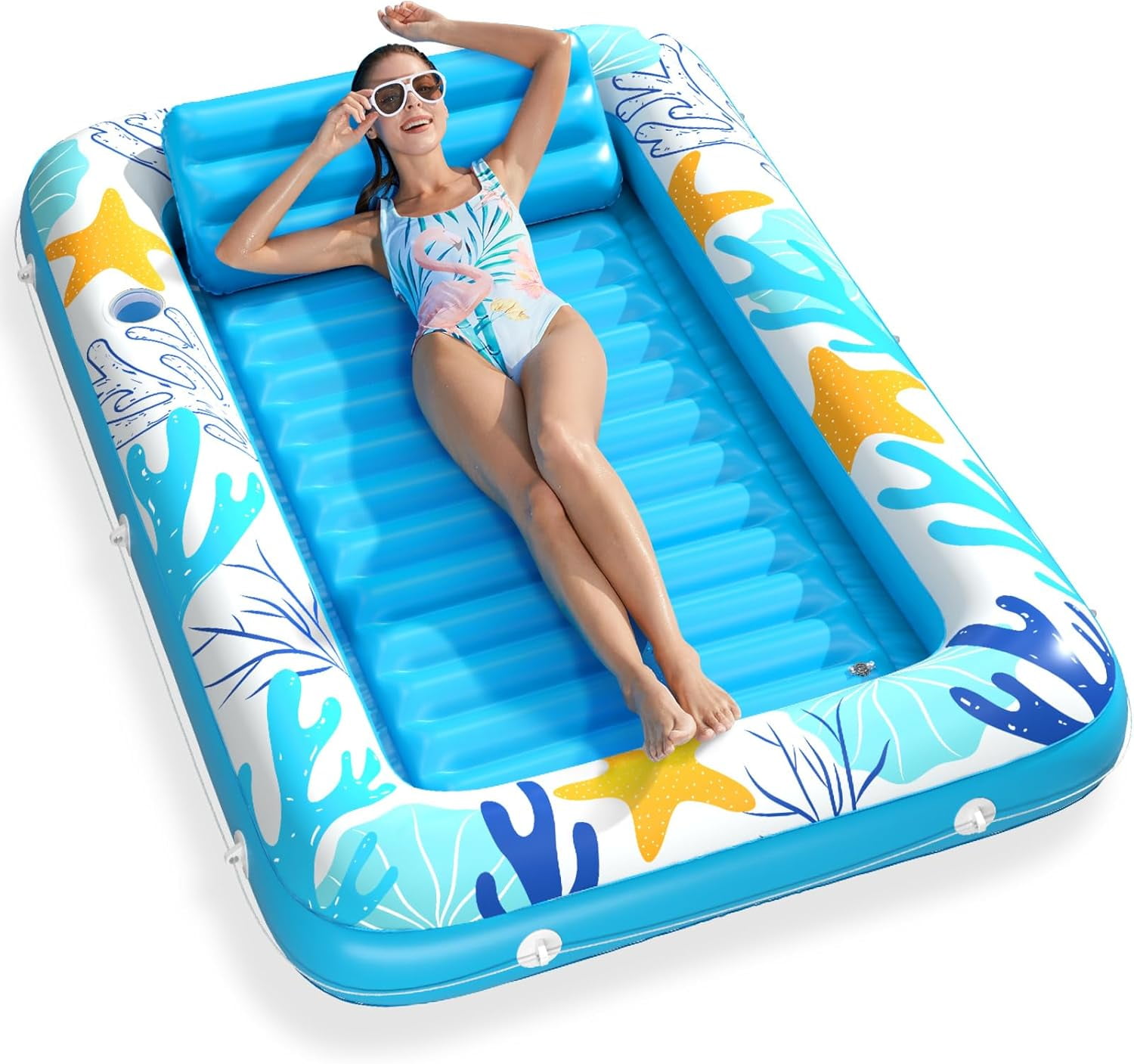 UUO Inflatable Tanning Pool Lounger Float - 4 in 1 Sun Tan Tub Sunbathing Pool Lounge Raft ...