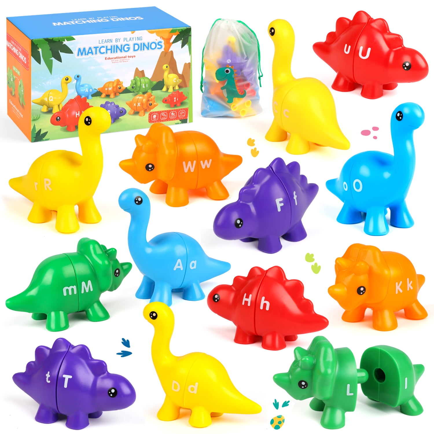 UUSUOO ABC Dinosaur Alphabet Match Game,13 PCS Montessori Double-Sided ...