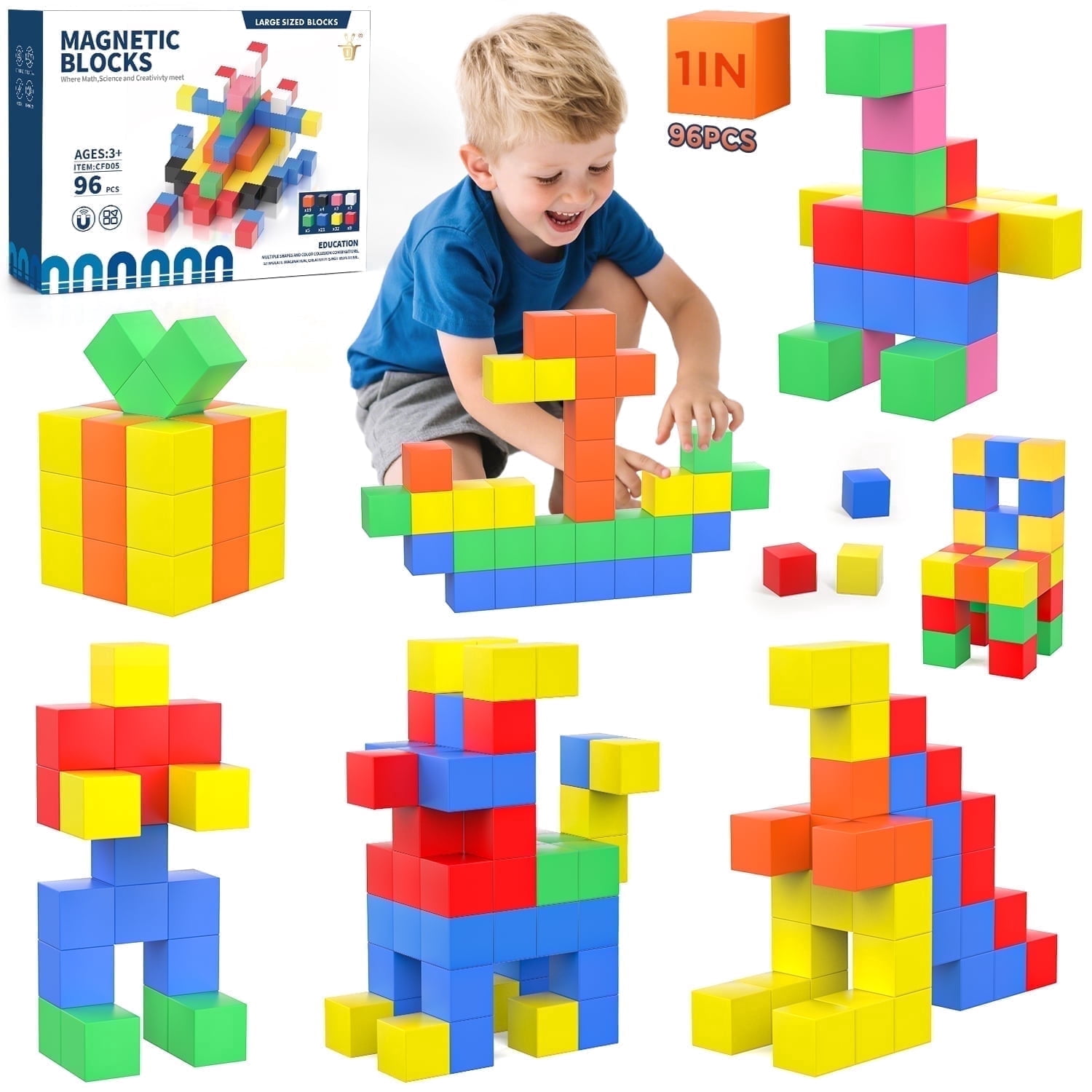 UUSUOO 96PCS Magnetic Blocks,1 Inch Large Magnetic Building Blocks for ...