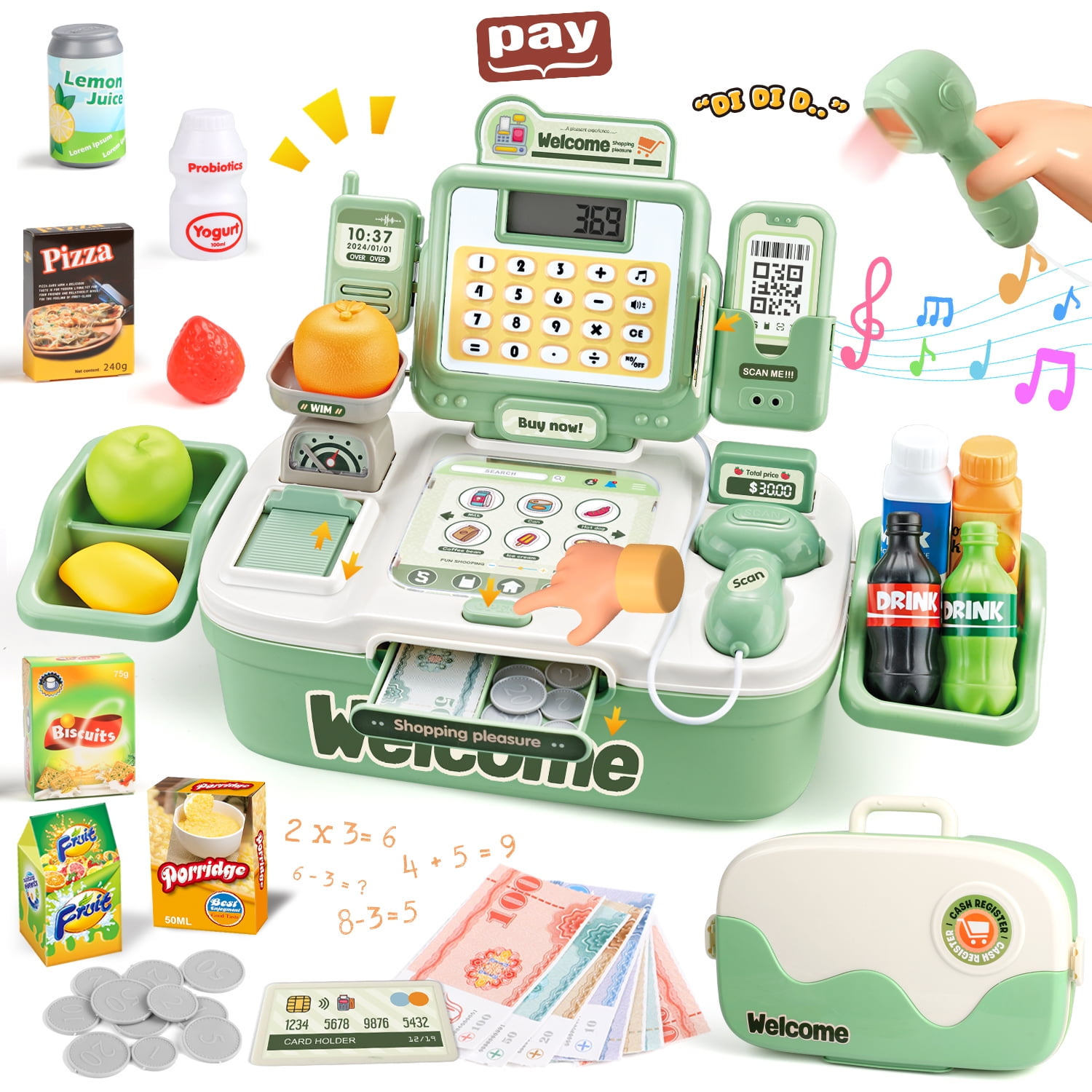 UUSUOO Cash Register for Kids Ages 4-8, 42PCS Cashier Register Toy ...