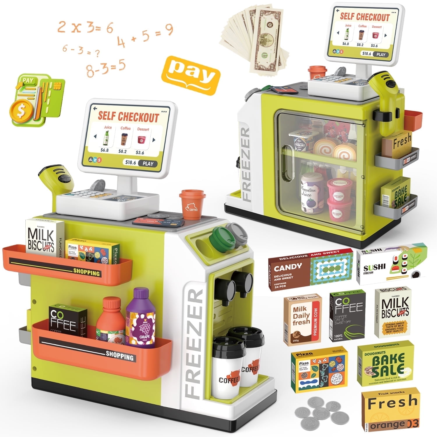 UUSUOO Cash Register Playset for Kids,46PCS Pretend Play Cash Register ...
