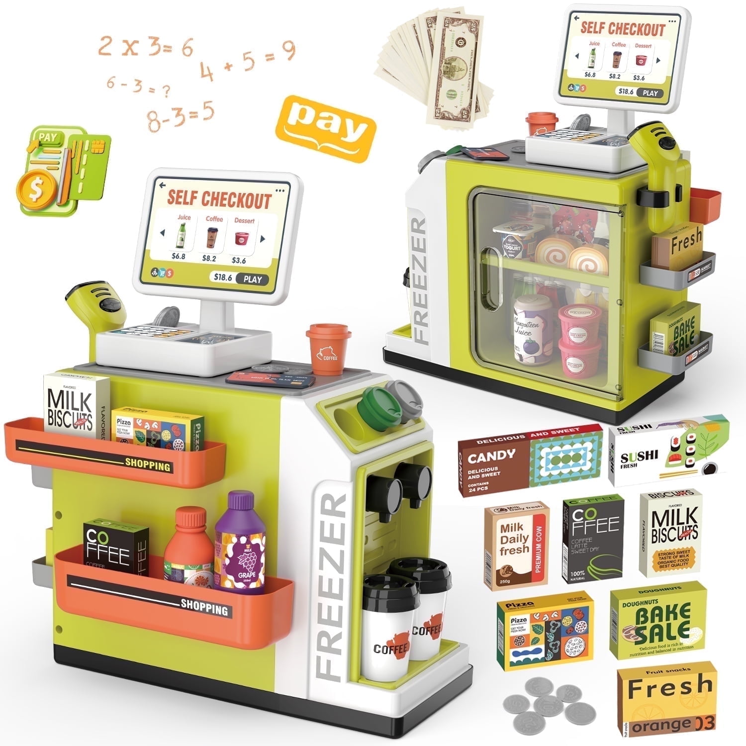 UUSUOO Cash Register Playset for Kids,46PCS Pretend Play Cash Register ...
