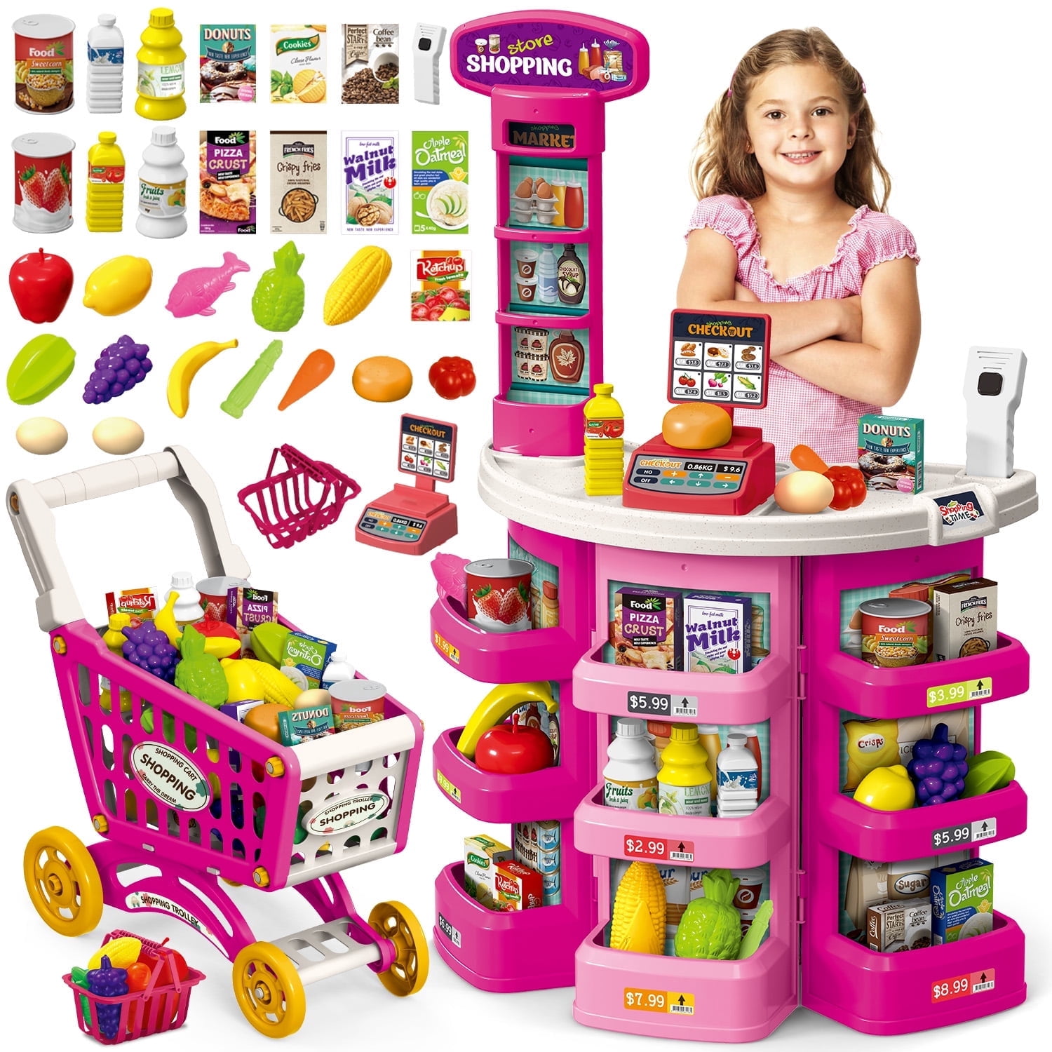 UUSUOO Supermarket Playset for Kids with Shopping Cart,76PCS Pretend ...