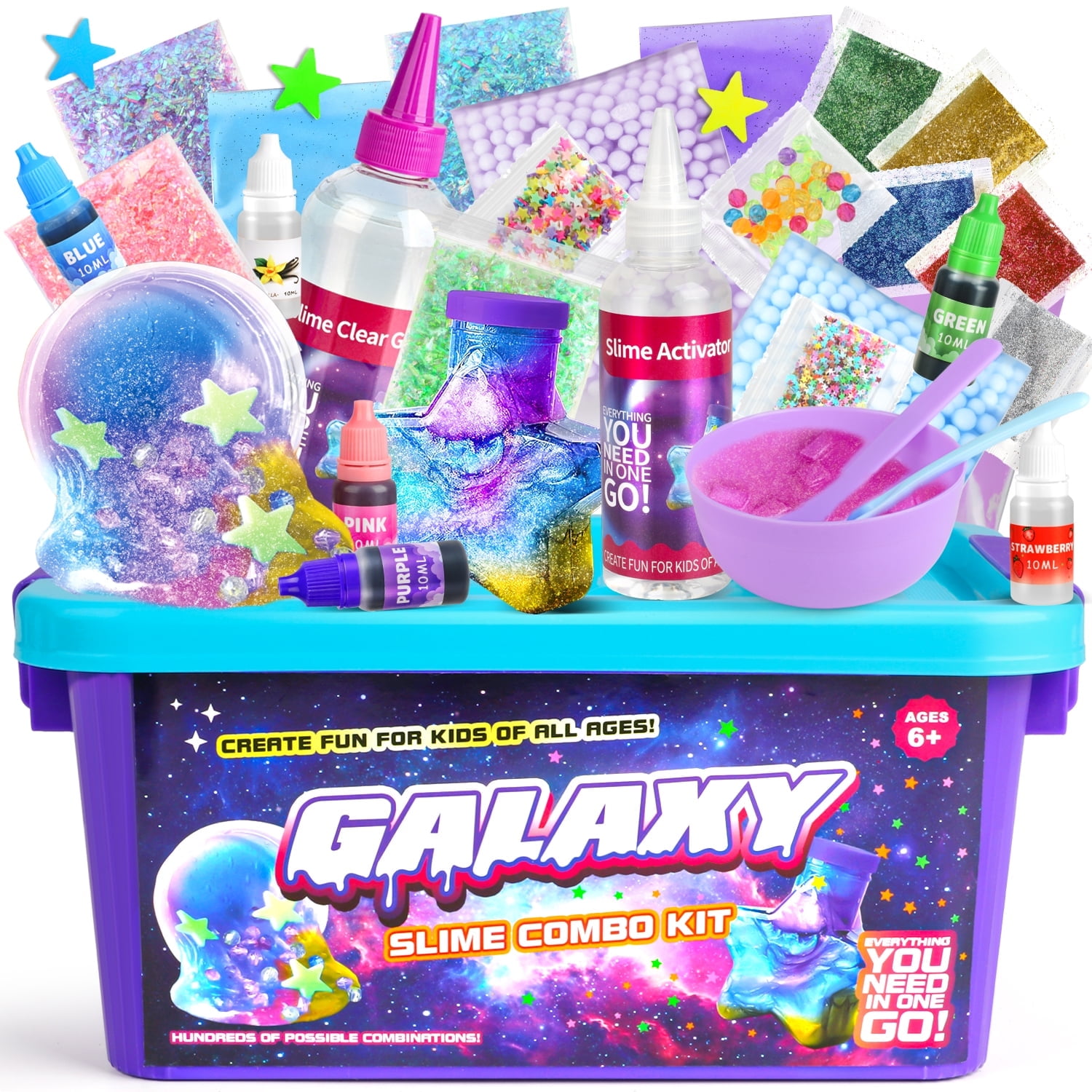 UUSUOO Galaxy Slime Kit,DIY Slime Making Kit with Glitter, Glow in The ...
