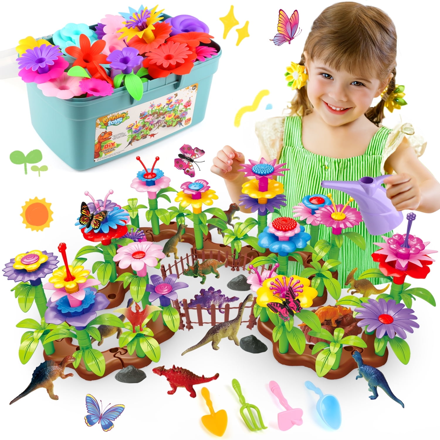 UUSUOO Flower Building Set for Kids,136 PCS Flower Garden Building Toys ...