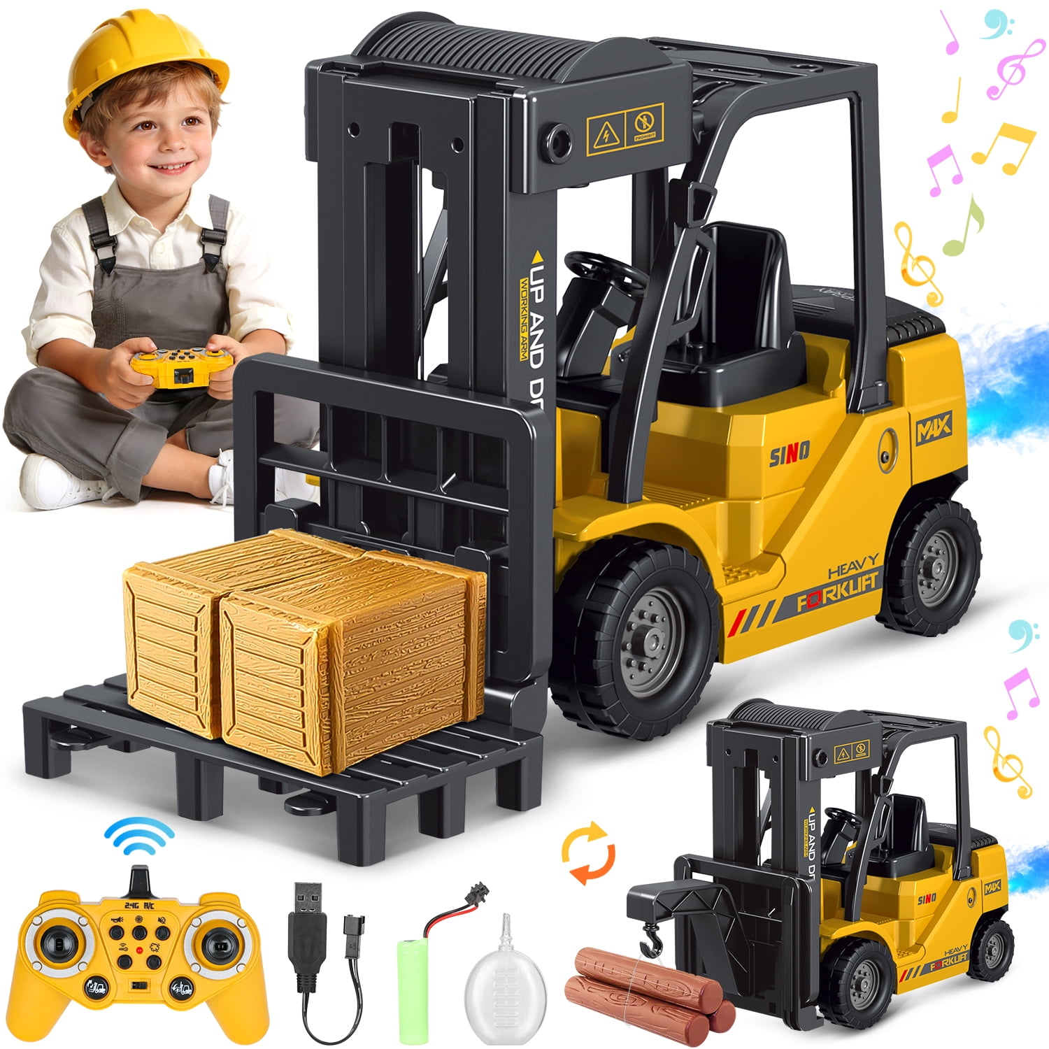 UUSUOO 1:24 Remote Control Forklift,2-In-1 RC Forklift Truck with Spray ...