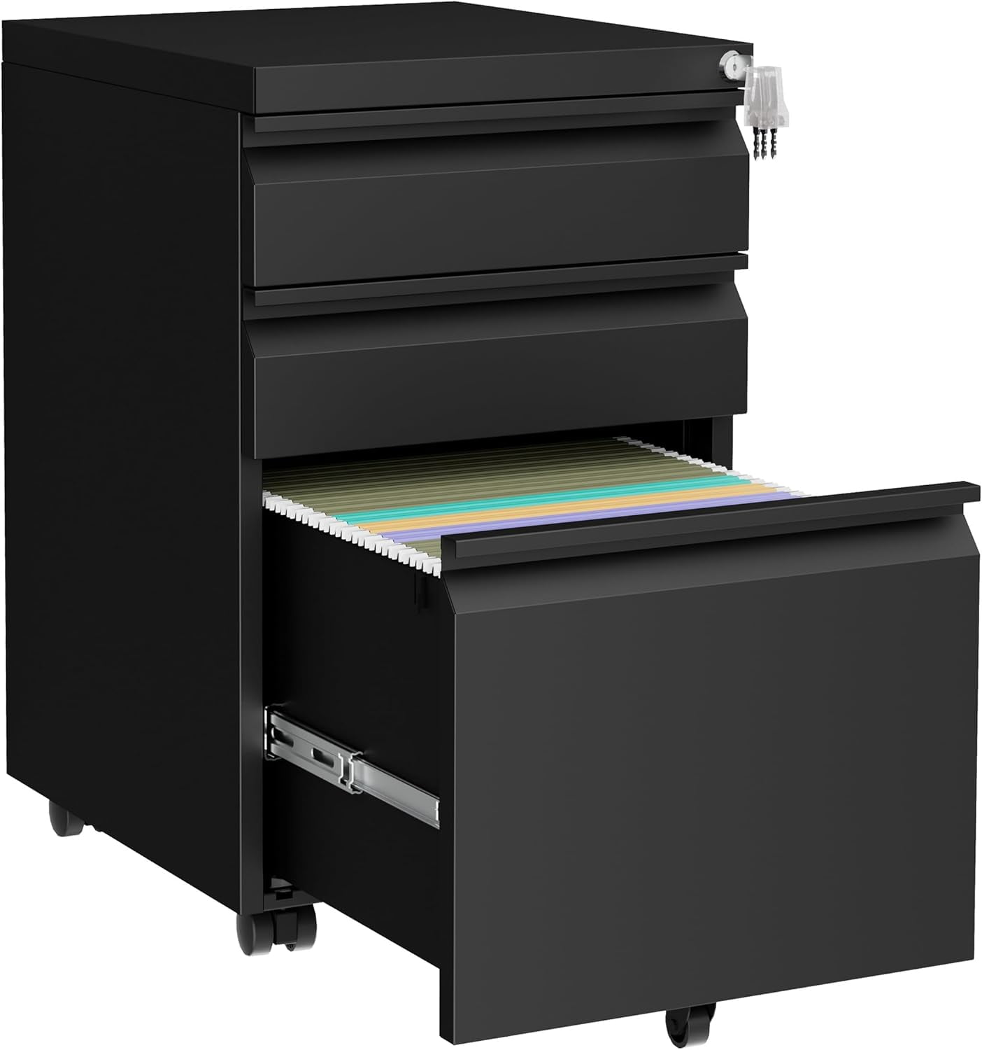 UUYDI 3 Drawers Slim File Cabinet Metal Filing Cabinet with Lock Mobile ...