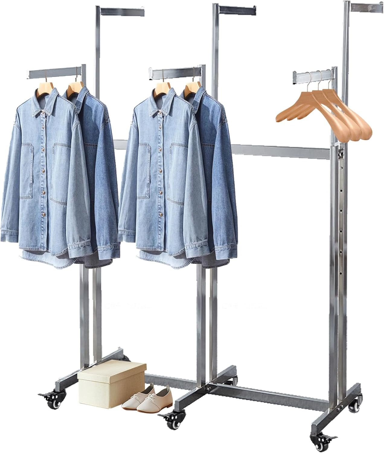 UUYDI Clothing Rack 6 Way Heavy Duty Clothing Display Stand with Wheels ...