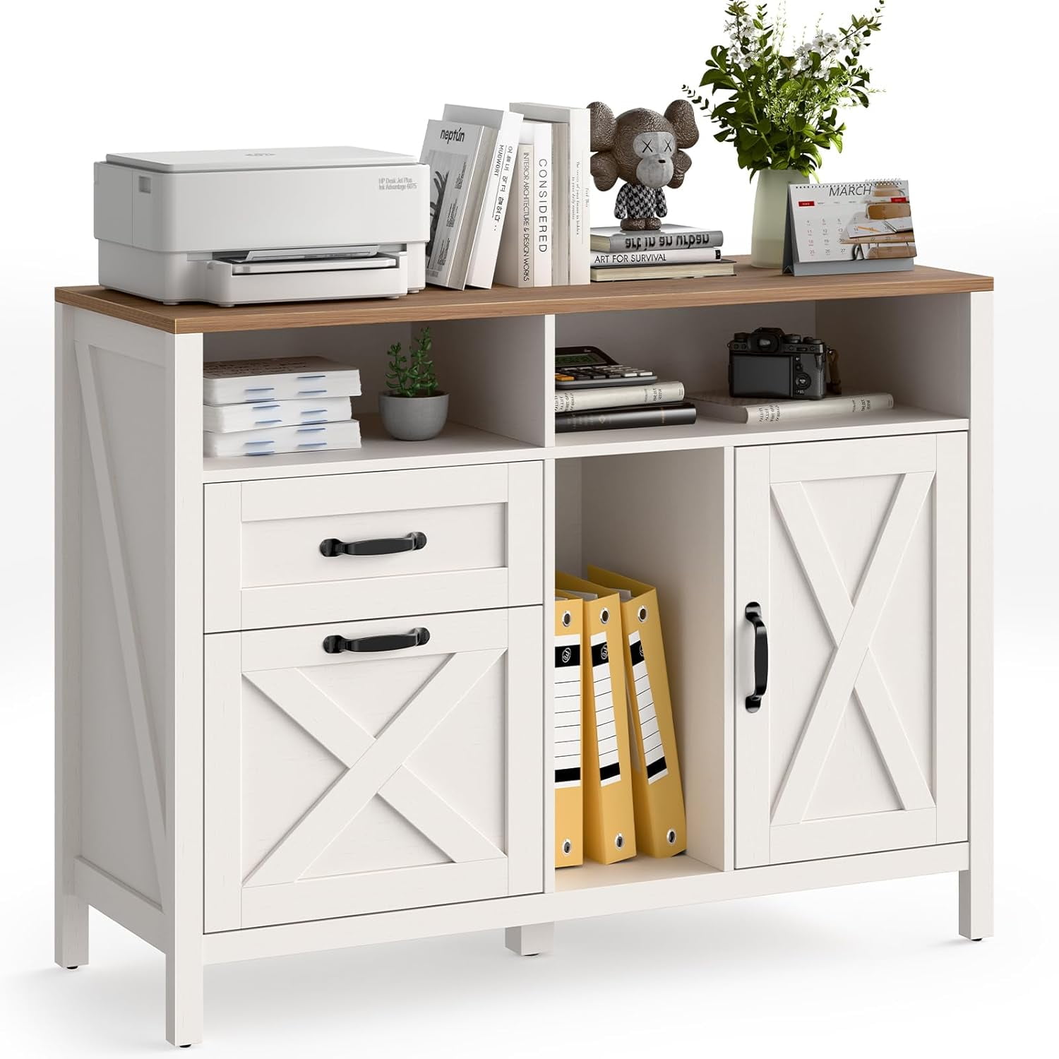 UUYDI Lateral File Cabinet with 3 Drawers and Door Farmhouse File ...
