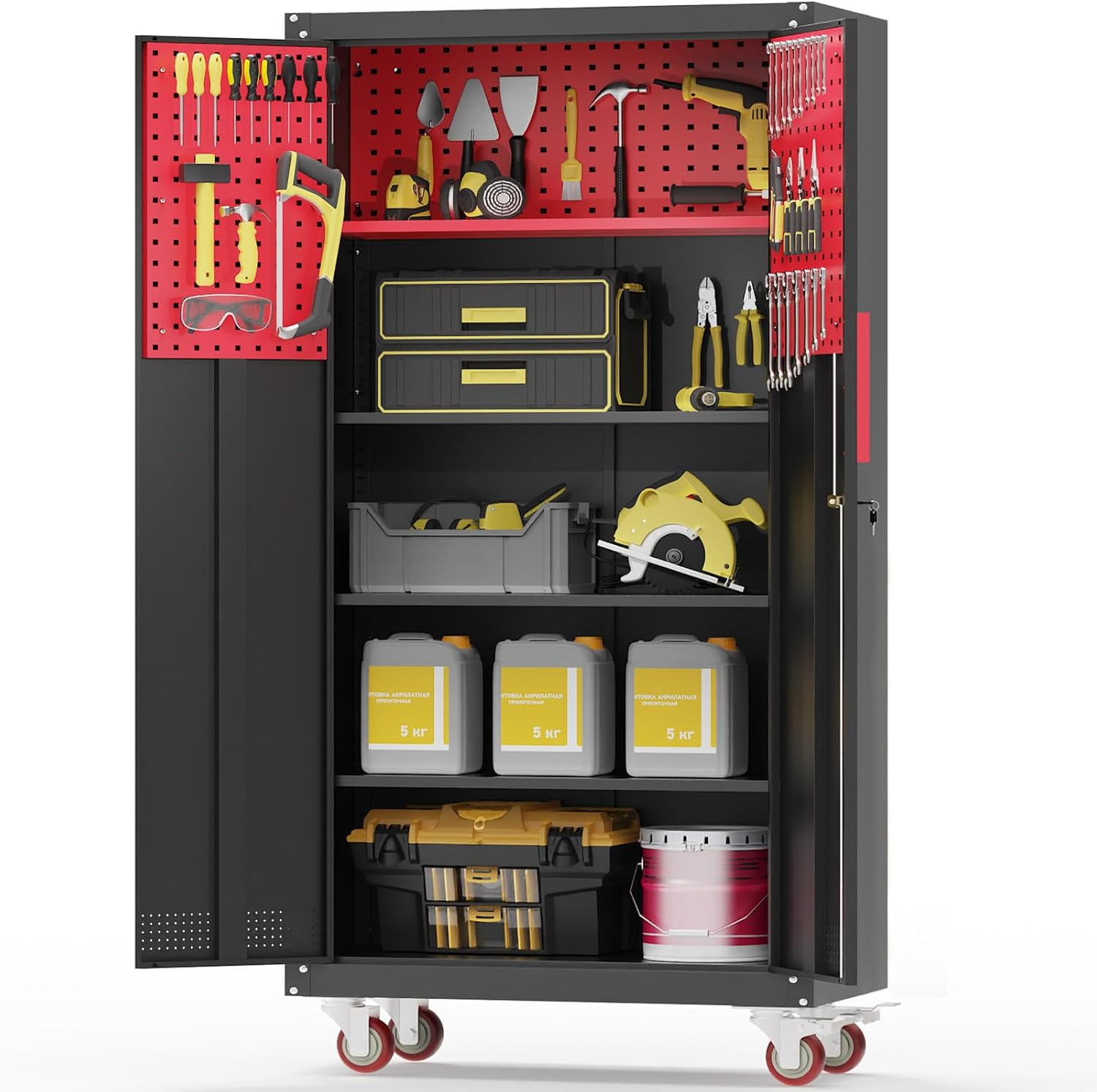 UUYDI Metal Garage Storage Cabinet with Wheels Lockable Storage ...