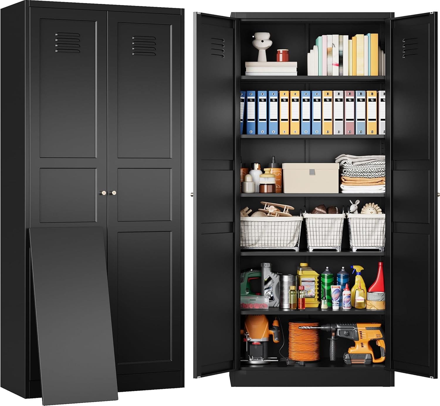 UUYDI Metal Wardrobe Cabinet with Hanging Rod Armoire Wardrobe Closet ...