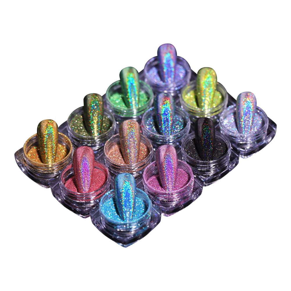 UUYYEO 12 Colors Nail Art Glitter Holographic Nail Powder Acrylic Nail ...