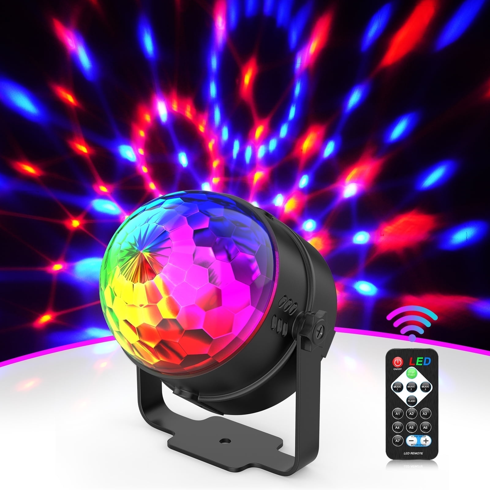 Spherical UV 3-LED Magic Ball Light with Remote & Sound Control, 1-Pack ...