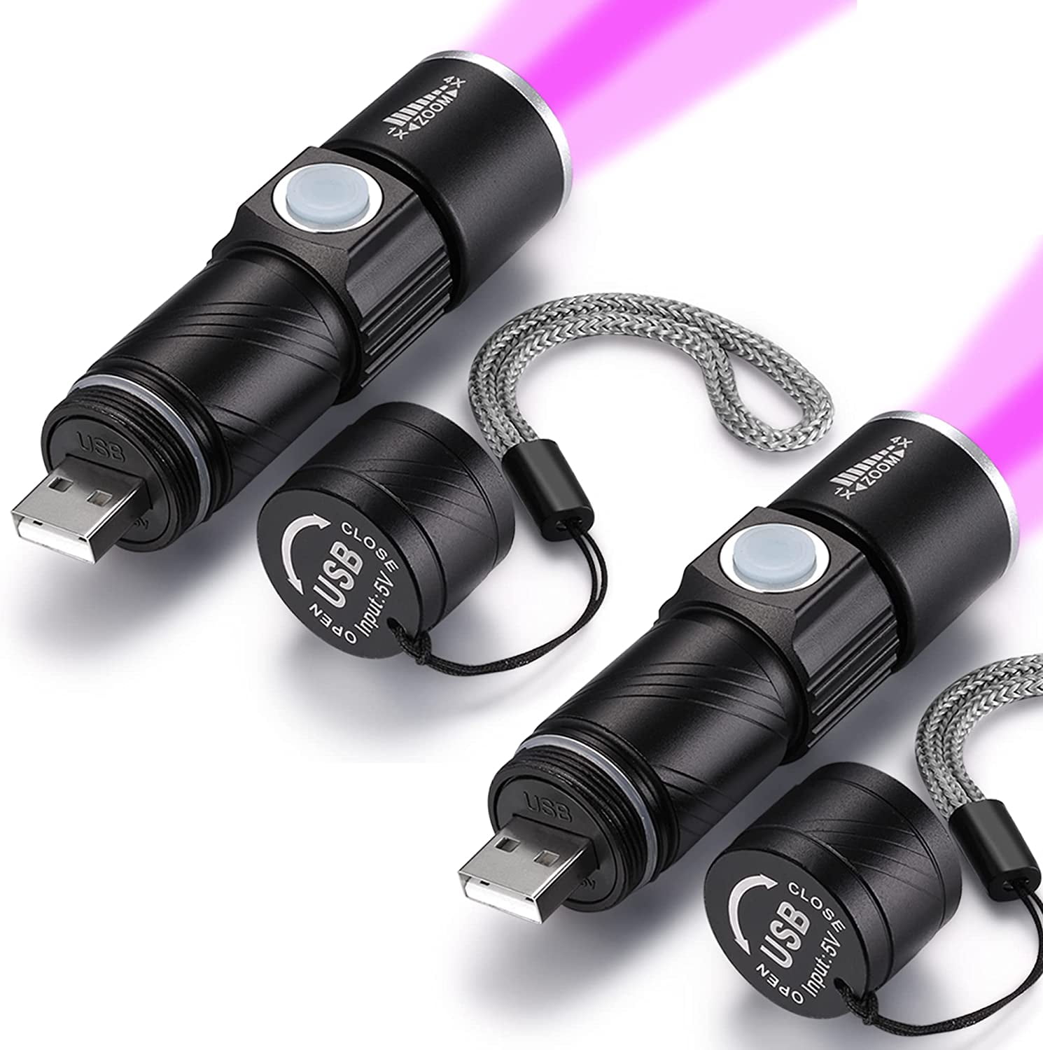 UV 395nm USB Rechargeable Flashlight Ultraviolet led Light Blacklight ...