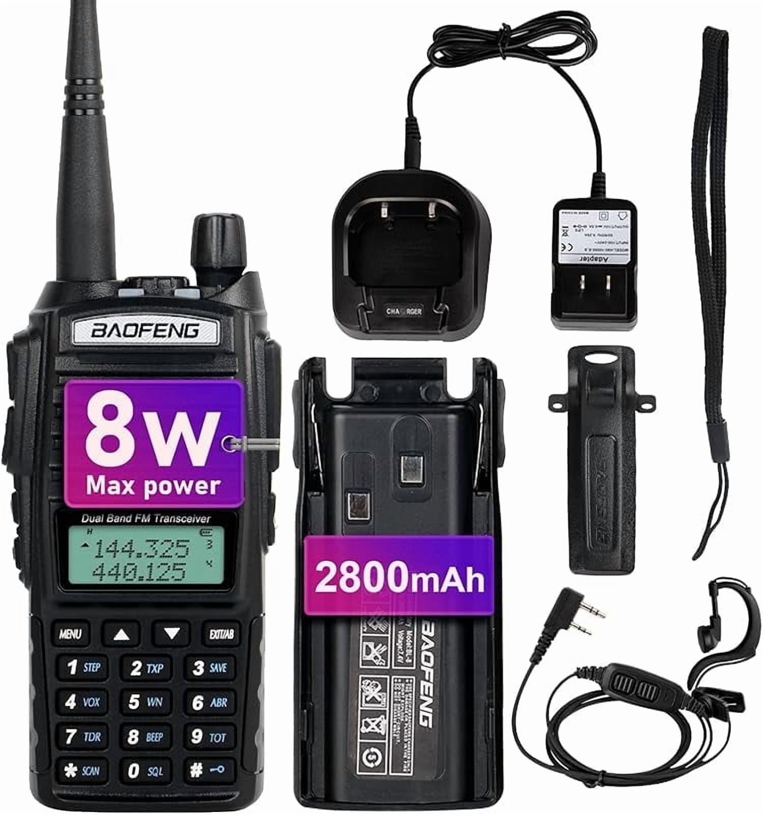 UV-82 High Power Handheld Two-Way Radio Kit: Earpiece, Extra 2800mAh ...