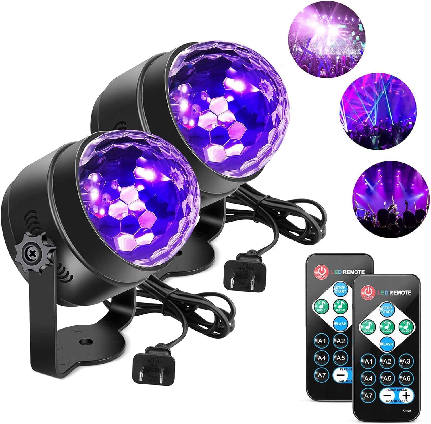 UV Black Lights for Glow Party, 6W Disco Ball LED Party Lights Sound ...
