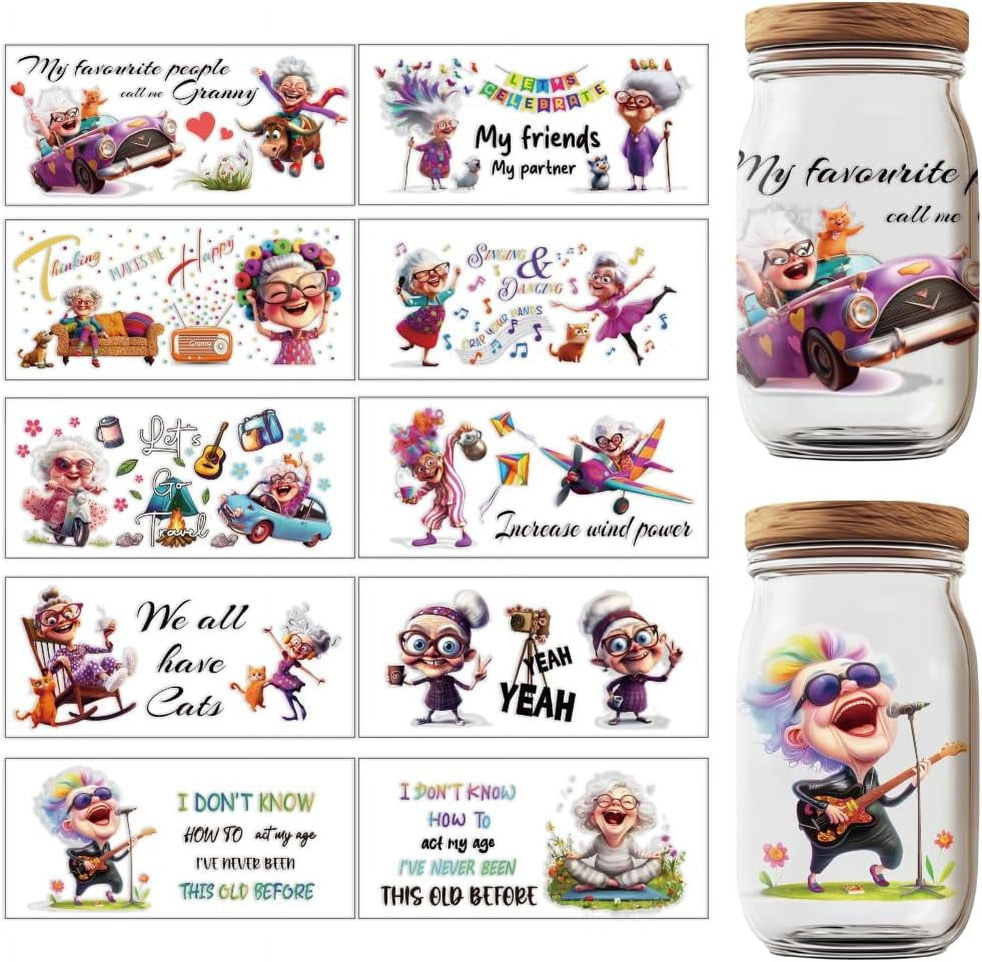 UV DTF Cup Wrap 10 Sheets Funny Grandma Uvdtf Decals Act Your Age Cup ...