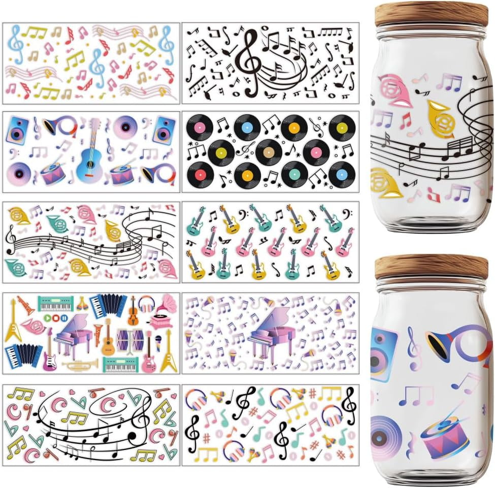 UV DTF Cup Wrap 10 Sheets Music Uvdtf Decals Musical Note Cup Transfer ...